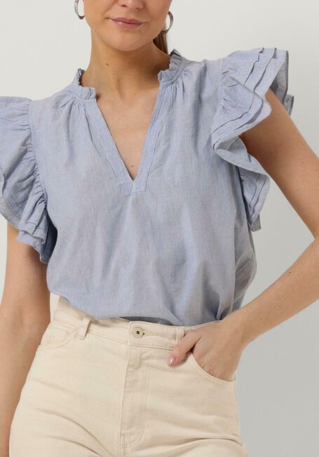 Lichtblauwe BY-BAR Top LILA PIN STRIPE BLOUSE | Omoda
