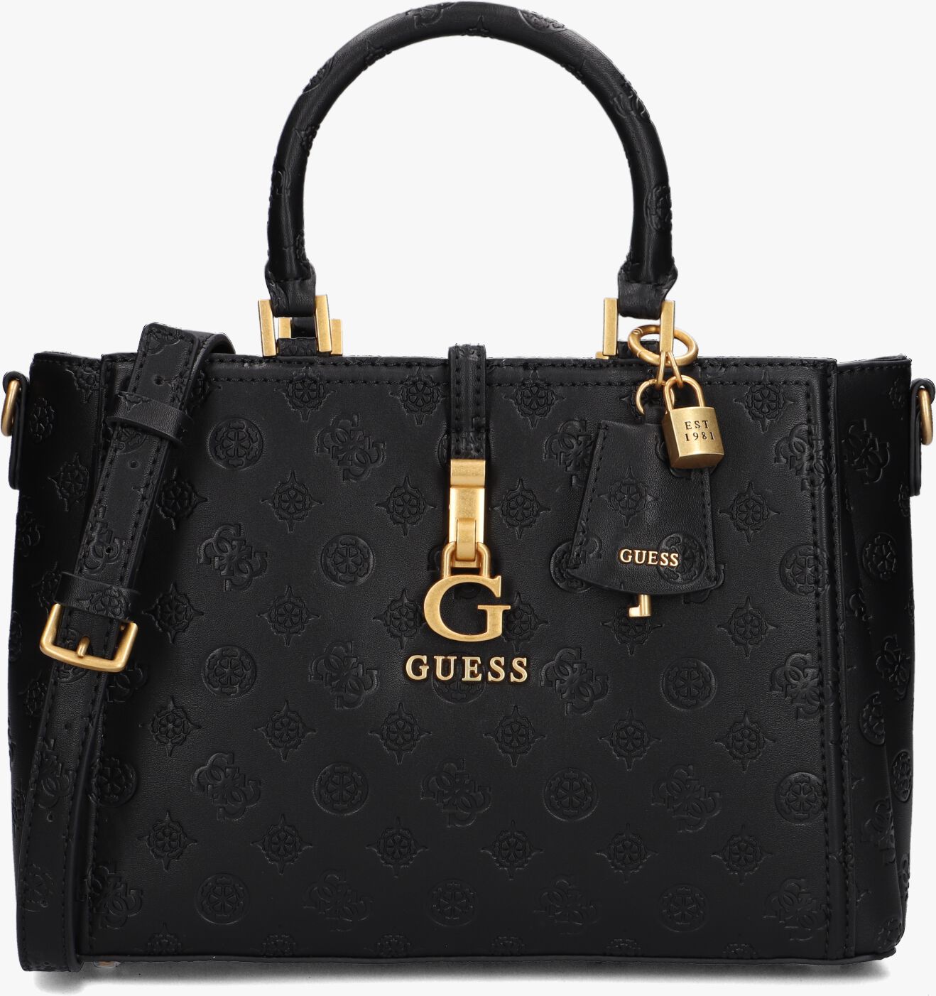 Zwarte GUESS Handtas JAMES LOGO GIRLFRIEND SATCHEL | Omoda
