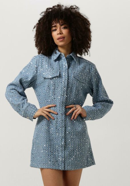 Lichtblauwe SECOND FEMALE Mini jurk LEMARA DRESS | Omoda