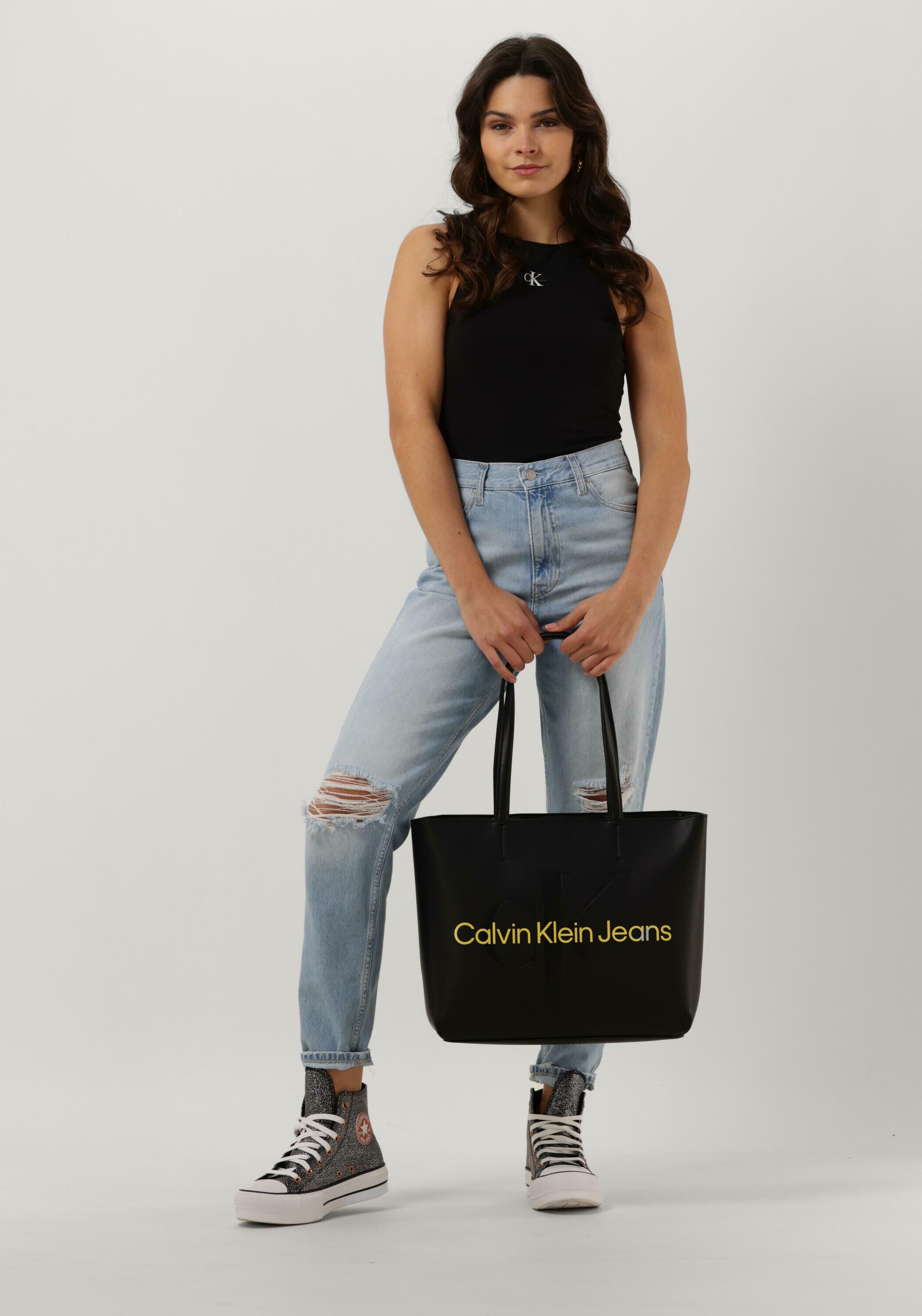 Zwarte CALVIN KLEIN Top MICRO MONOLOGO RACER BACK | Omoda