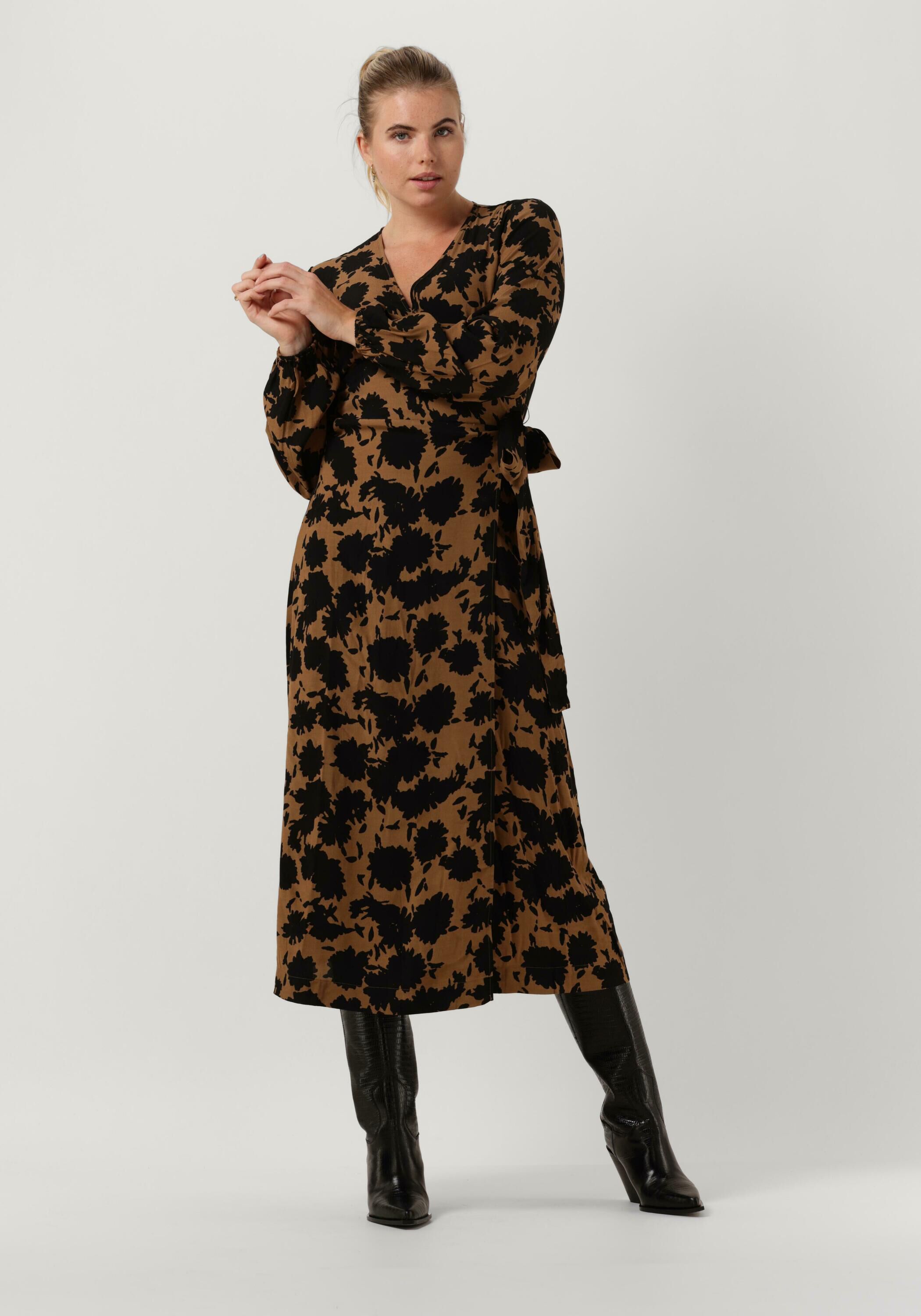 Bruine MODSTRÖM Midi jurk ALLISON PRINT DRESS | Omoda