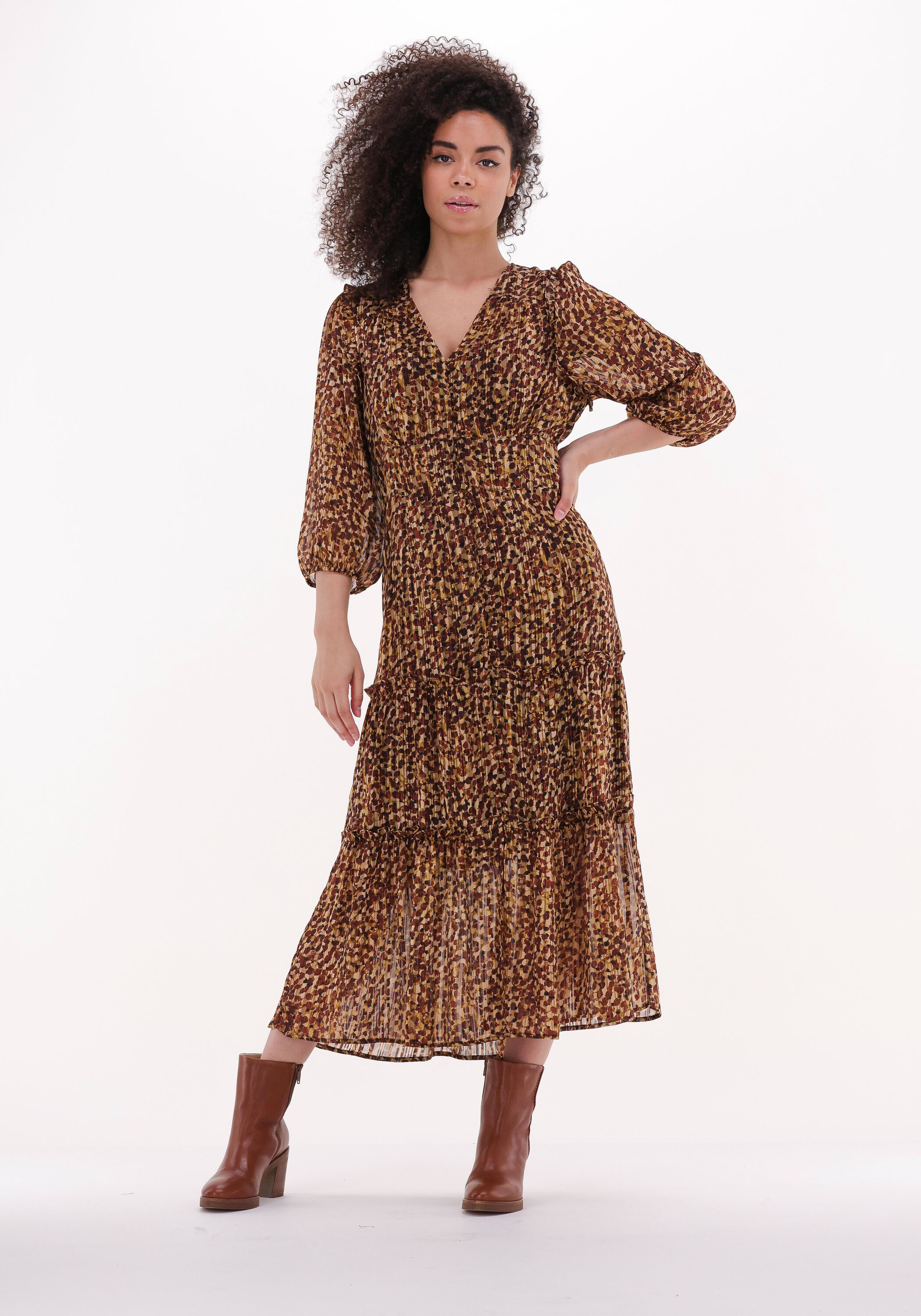 Bruine SECOND FEMALE Maxi jurk NUTMEG DRESS | Omoda