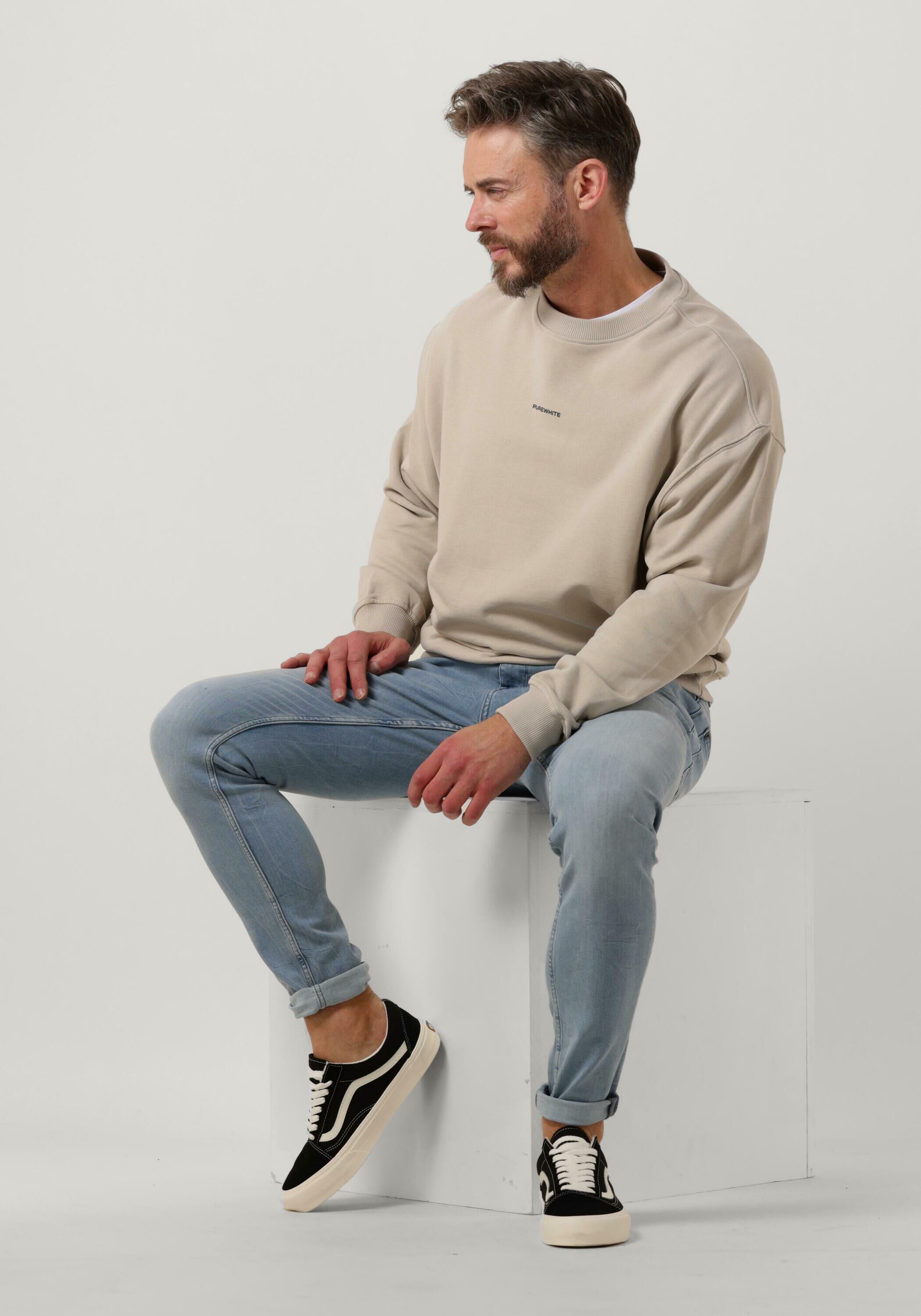 Zand PUREWHITE Trui CREWNECK WITH SMALL LOGO ON CHEST AND BIG BACK ...