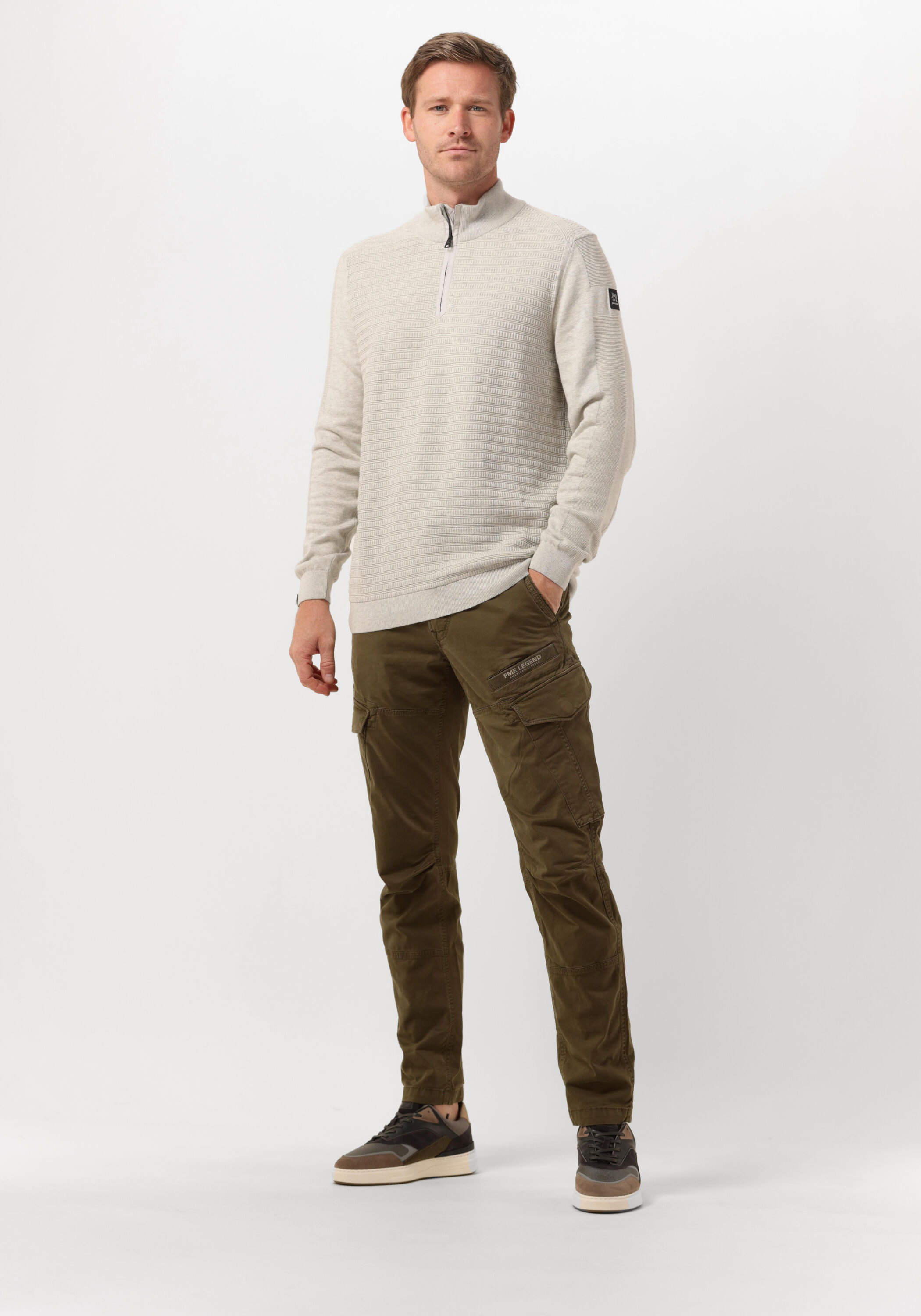 Gebroken wit VANGUARD Trui HALF ZIP COLLAR COTTON STRUCTURE | Omoda