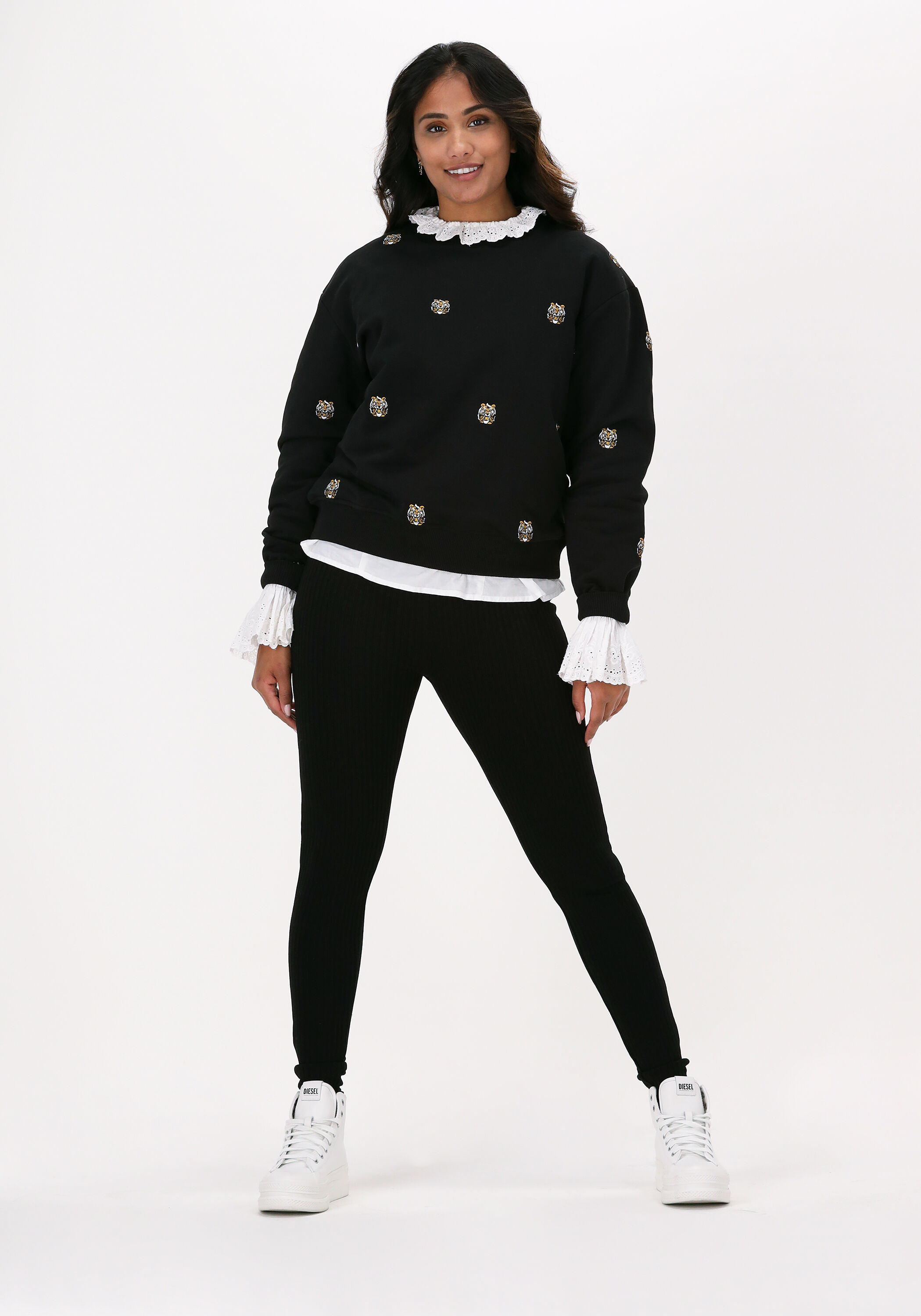 Zwarte ALIX THE LABEL Sweater LADIES KNITTED TIGER SWEATER | Omoda