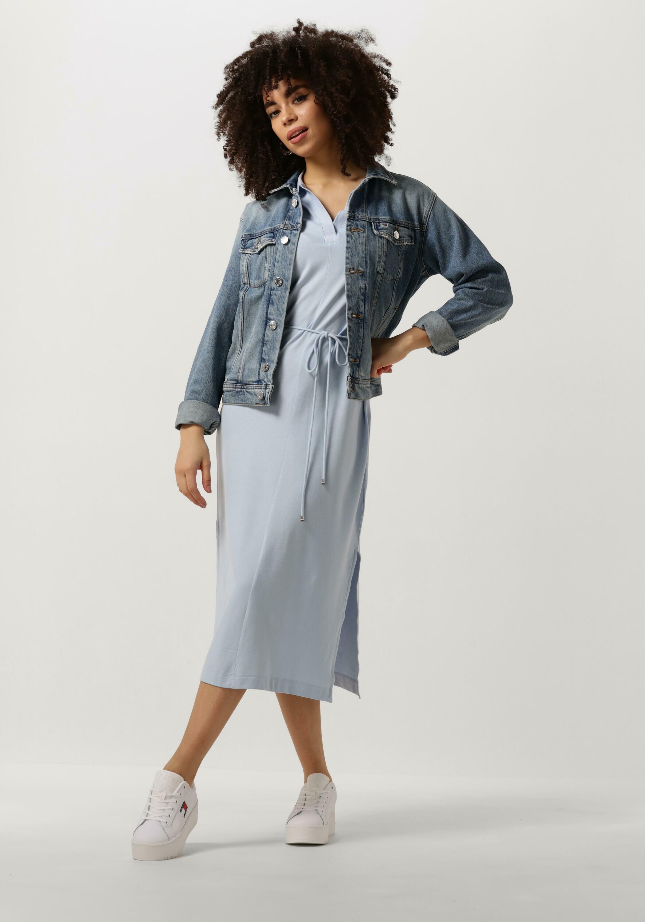 Lichtblauwe TOMMY HILFIGER Midi jurk OPN PLKT LYLL POLO DRESS | Omoda