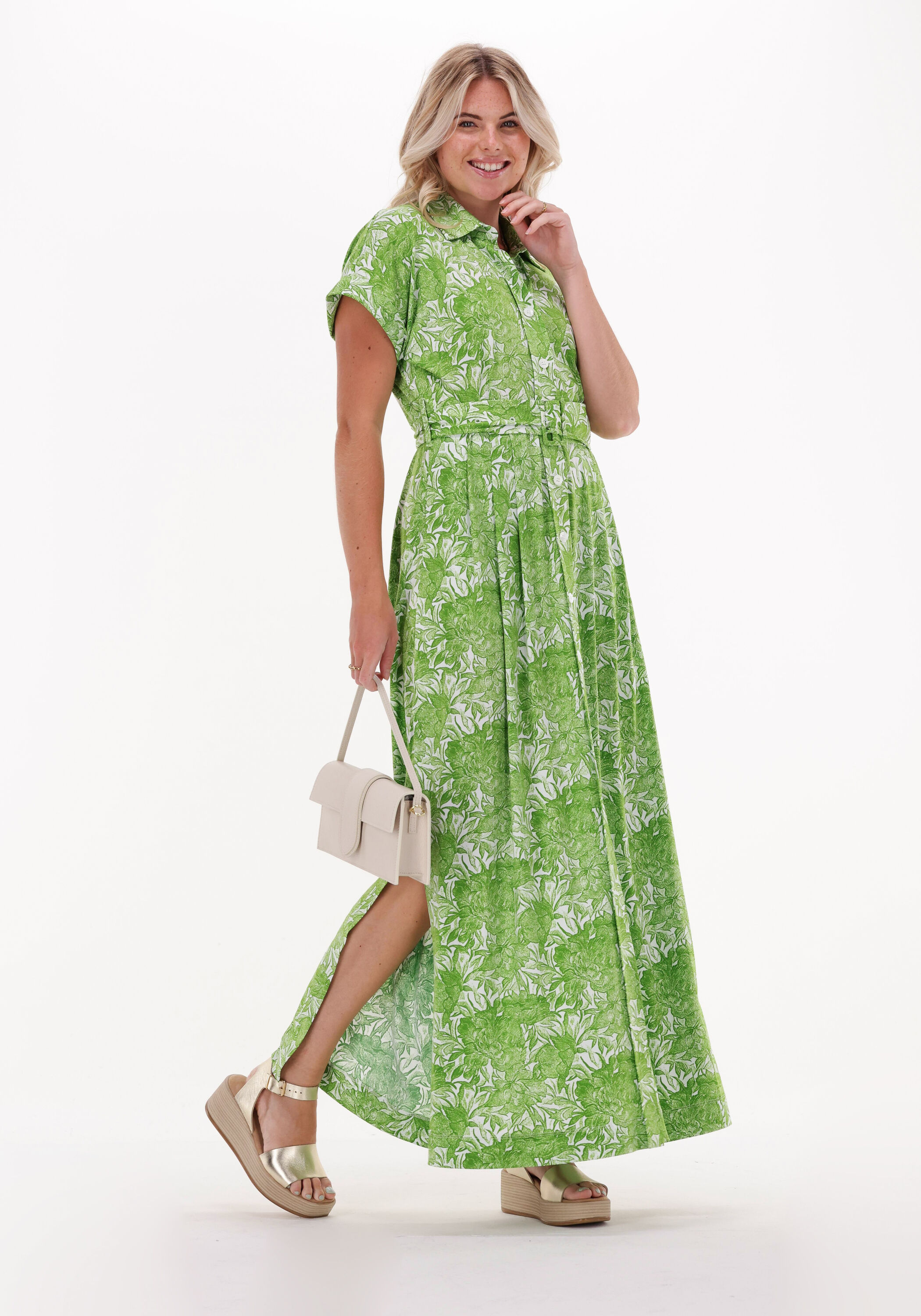 Groene VANILIA Maxi jurk FLUID DESSIN | Omoda
