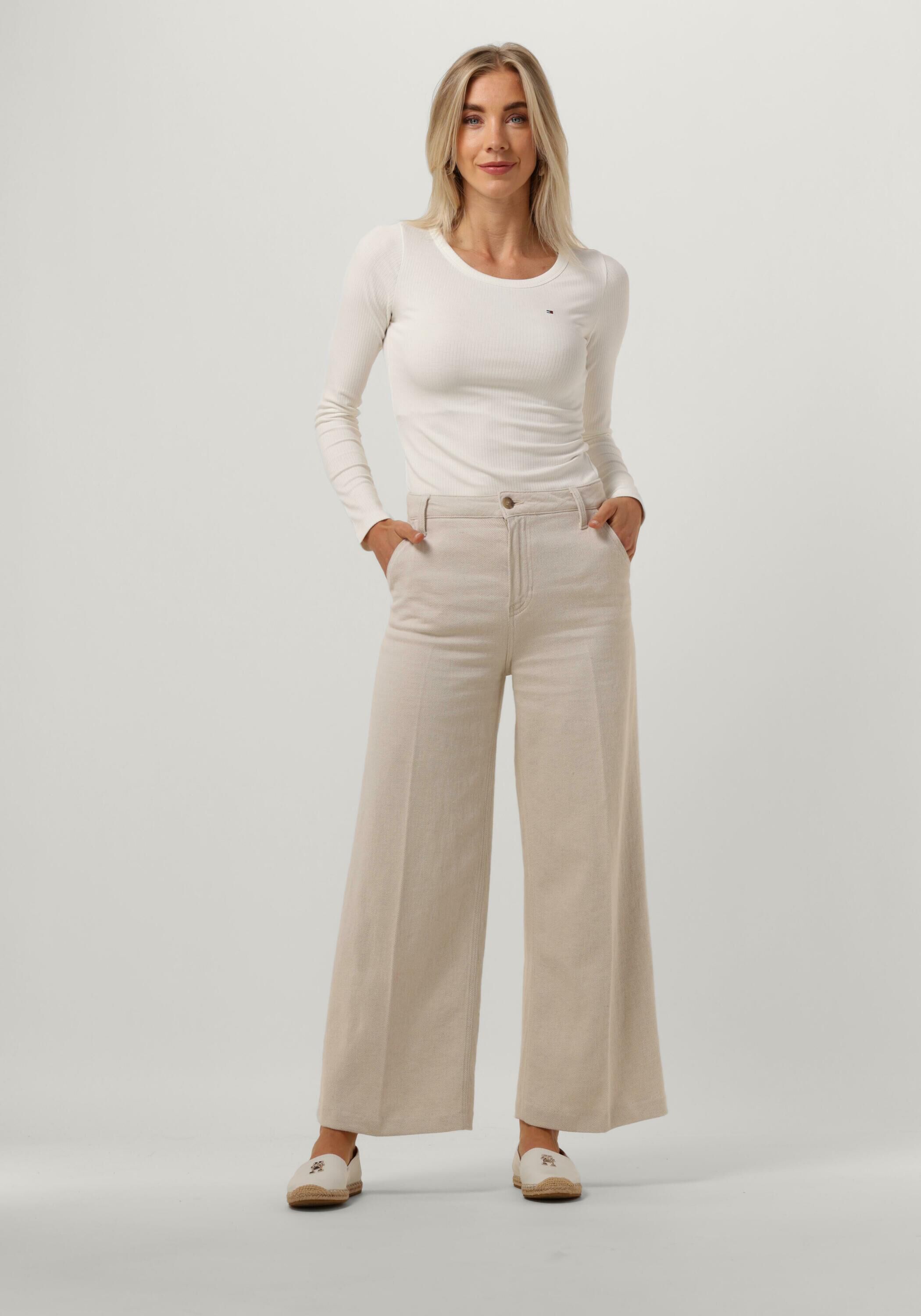 Ecru TOMMY HILFIGER Top SLIM 5X2 RIB O-NK LS | Omoda