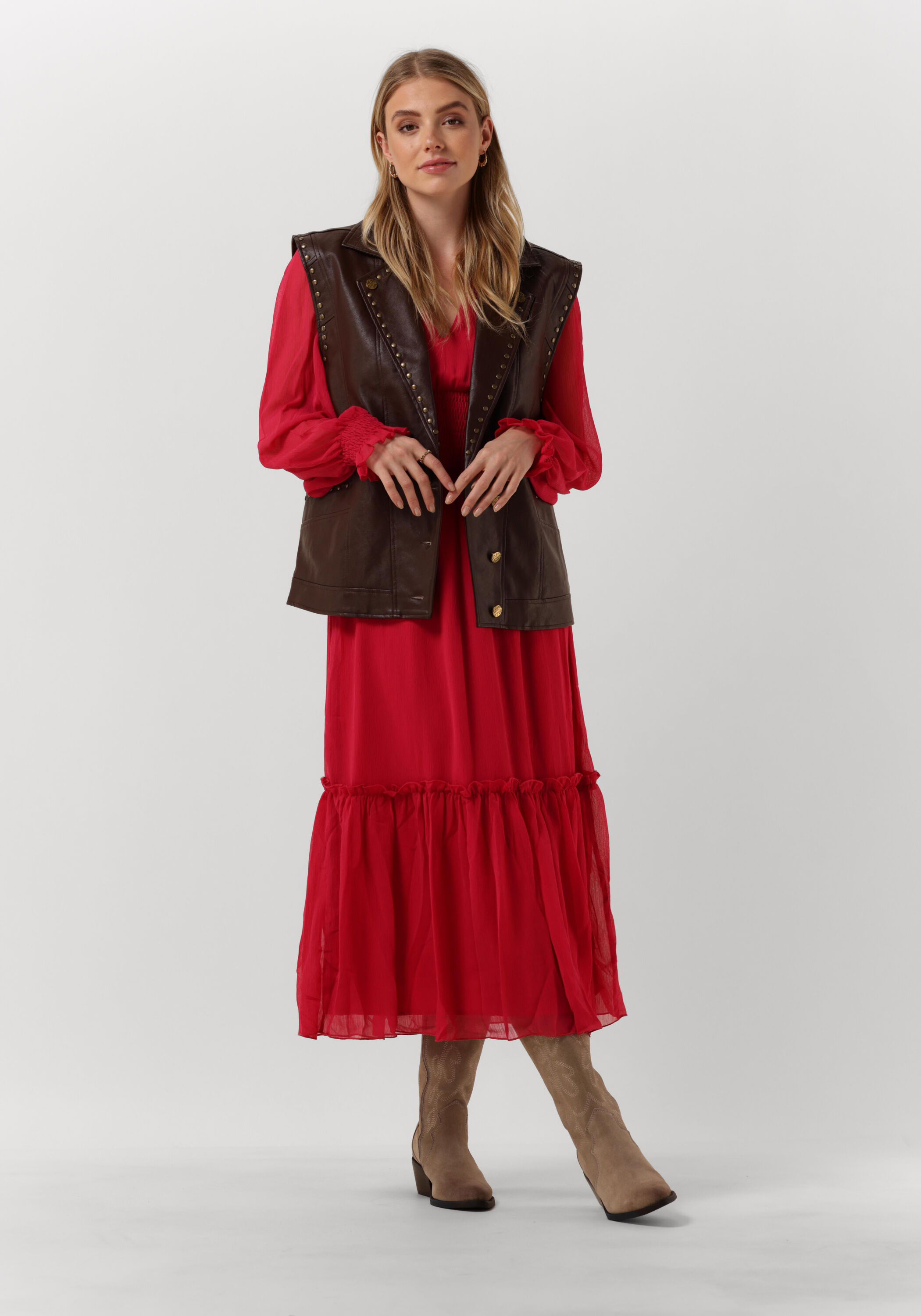 Rode NA-KD Maxi jurk SMOCKED DETAIL ANKLE DRESS | Omoda