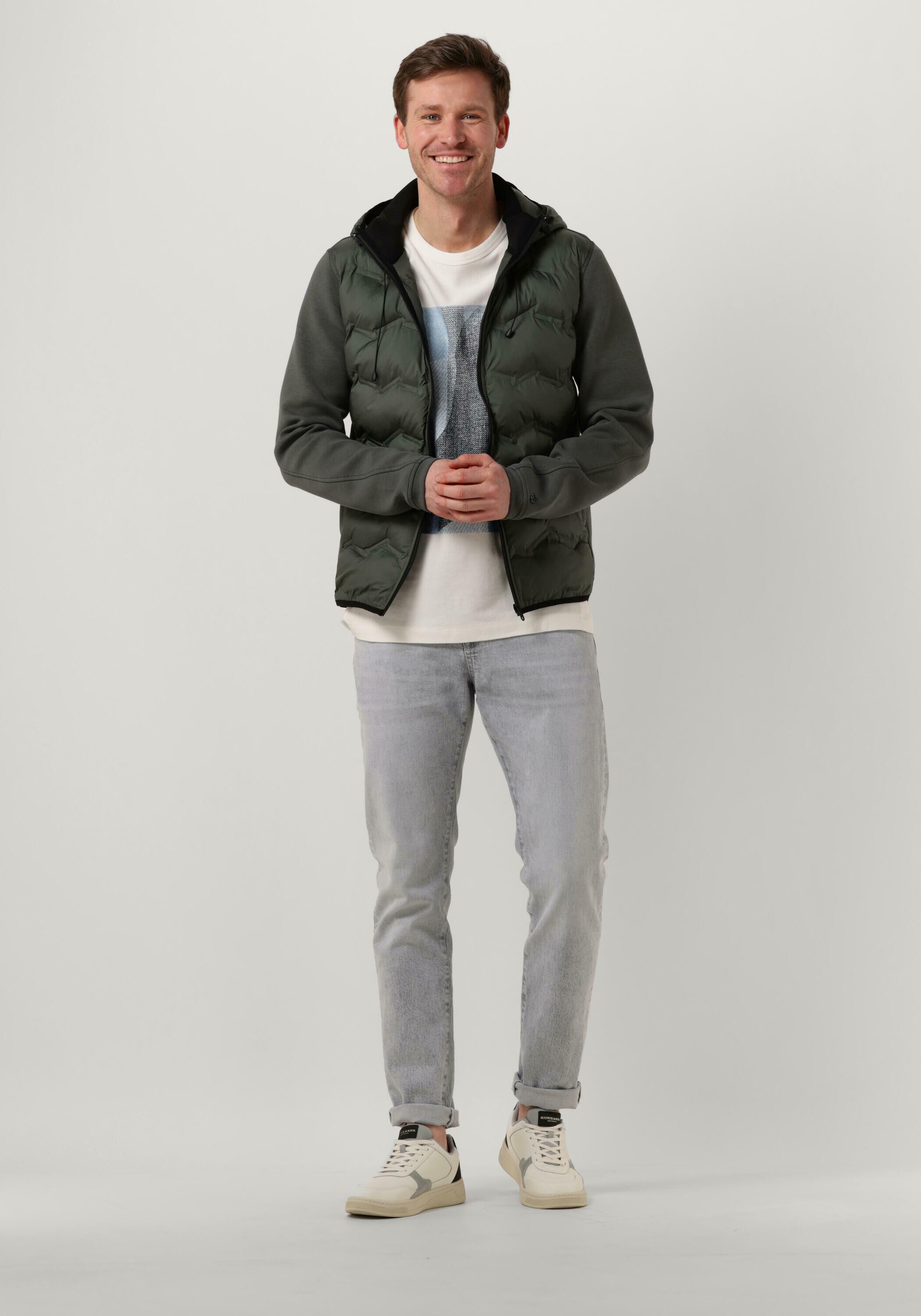 Groene CAST IRON Gewatteerde jas HOODED JACKET TECH JERSEY INTERLOCK | Omoda