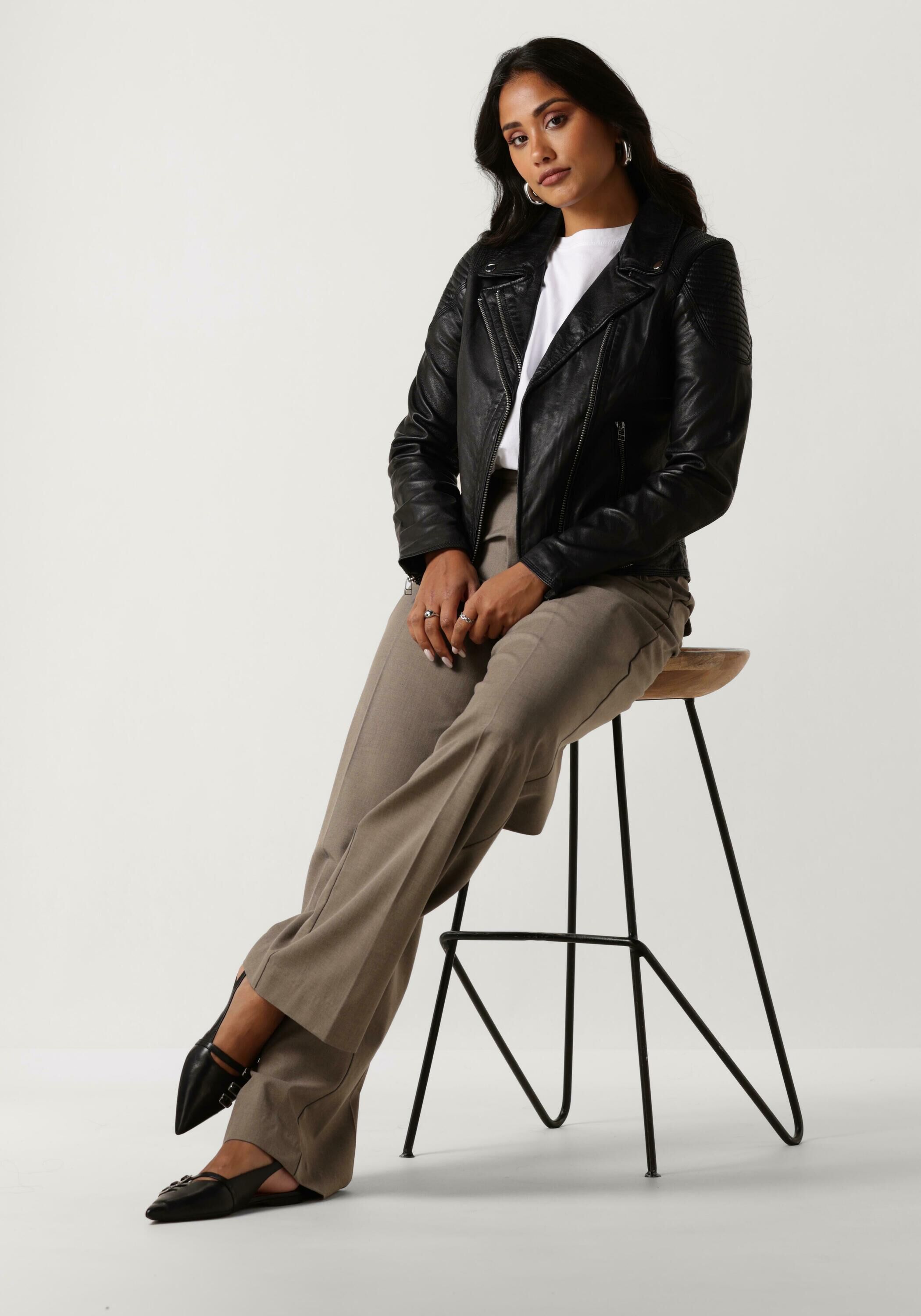 Zwarte GOOSECRAFT Leren jas GC AALIYAH BIKER | Omoda