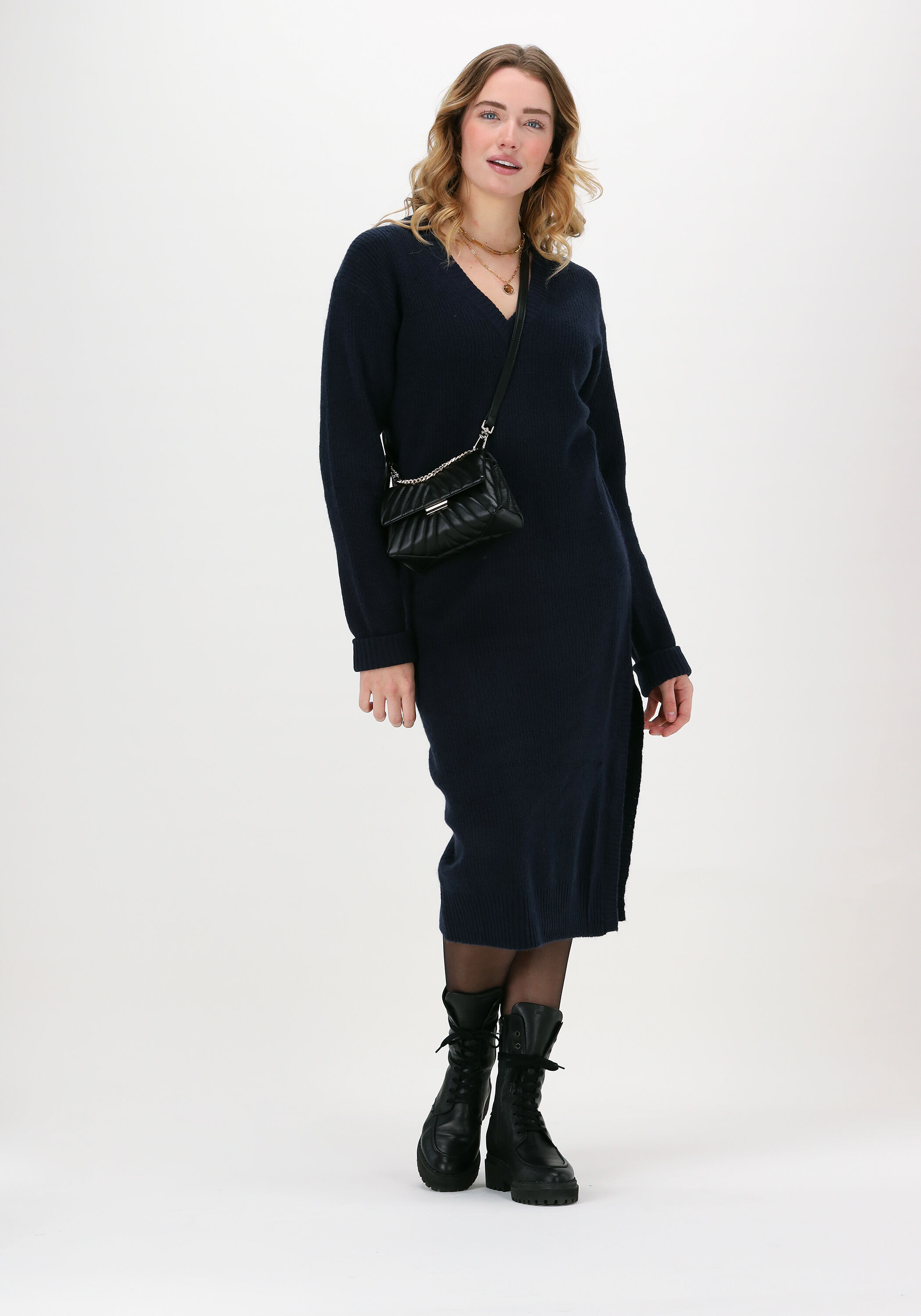 Donkerblauwe RIANNE MEIJER x NA-KD Midi jurk OVERSIZED KNITTED DRESS ...