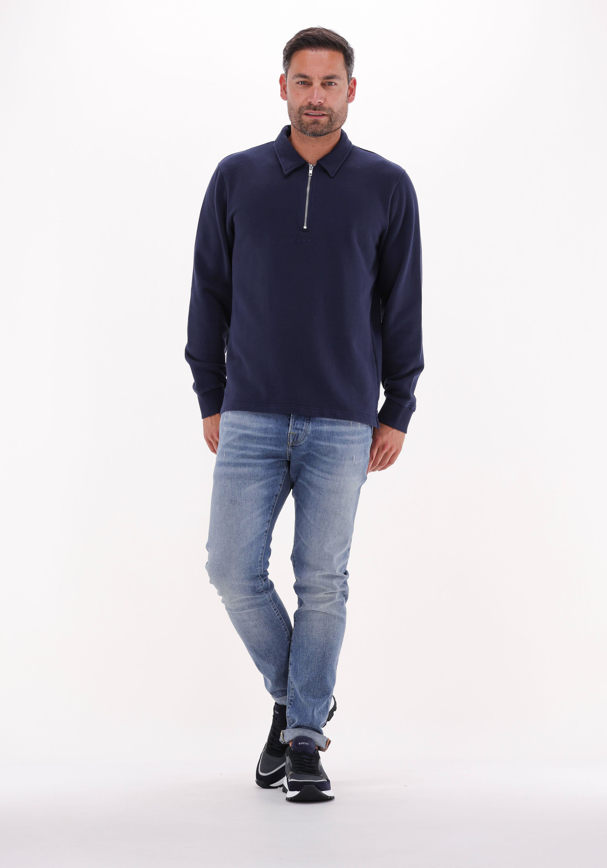 Donkerblauwe EDWIN Polo ZIPPED POLO HEAVY FELPA | Omoda