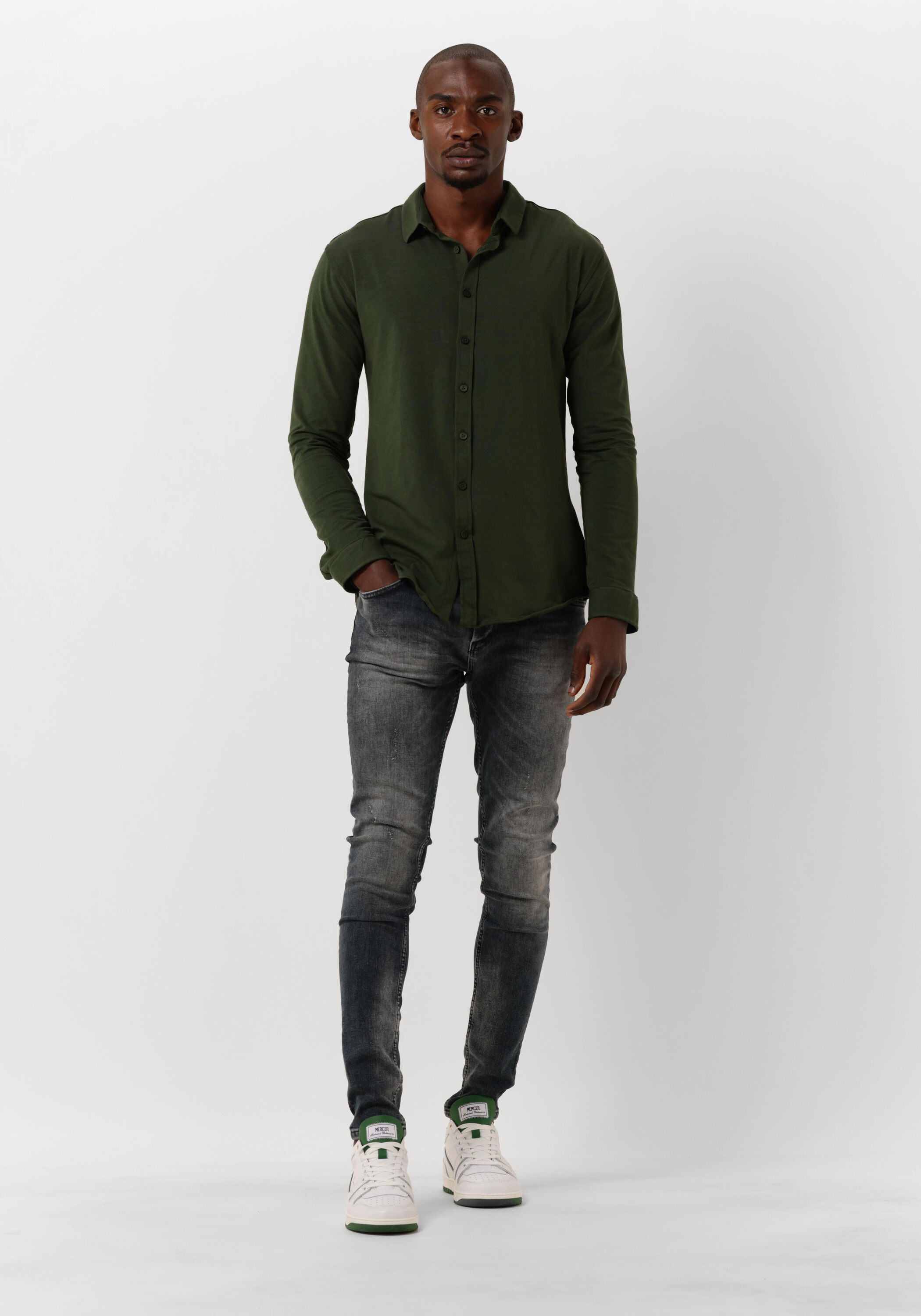 Donkergroene PUREWHITE Casual overhemd ESSENTIAL SHIRT JERSEY LS | Omoda