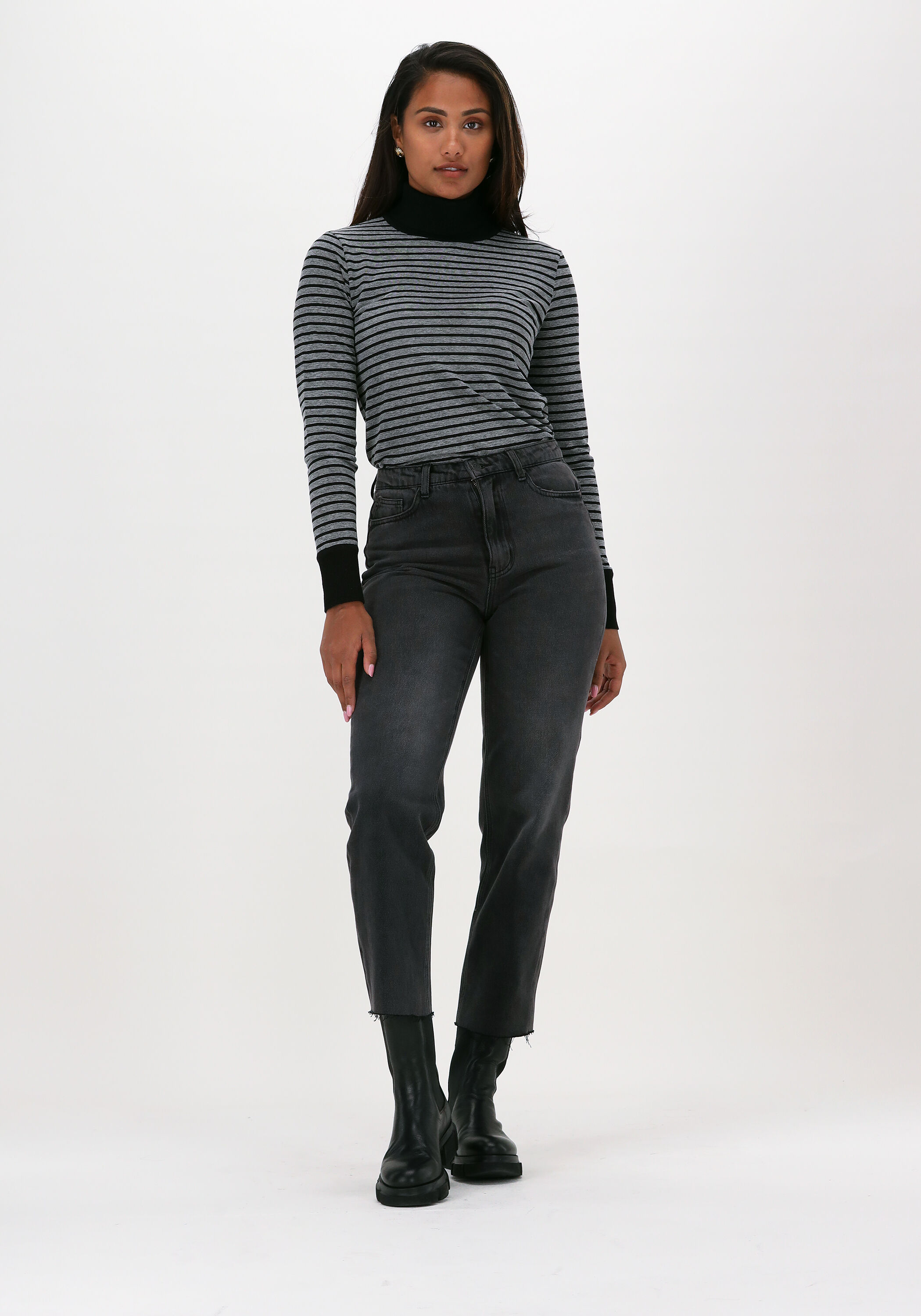 Zwarte MOS MOSH Top CASIO LS-STRIPE ROLLNECK | Omoda