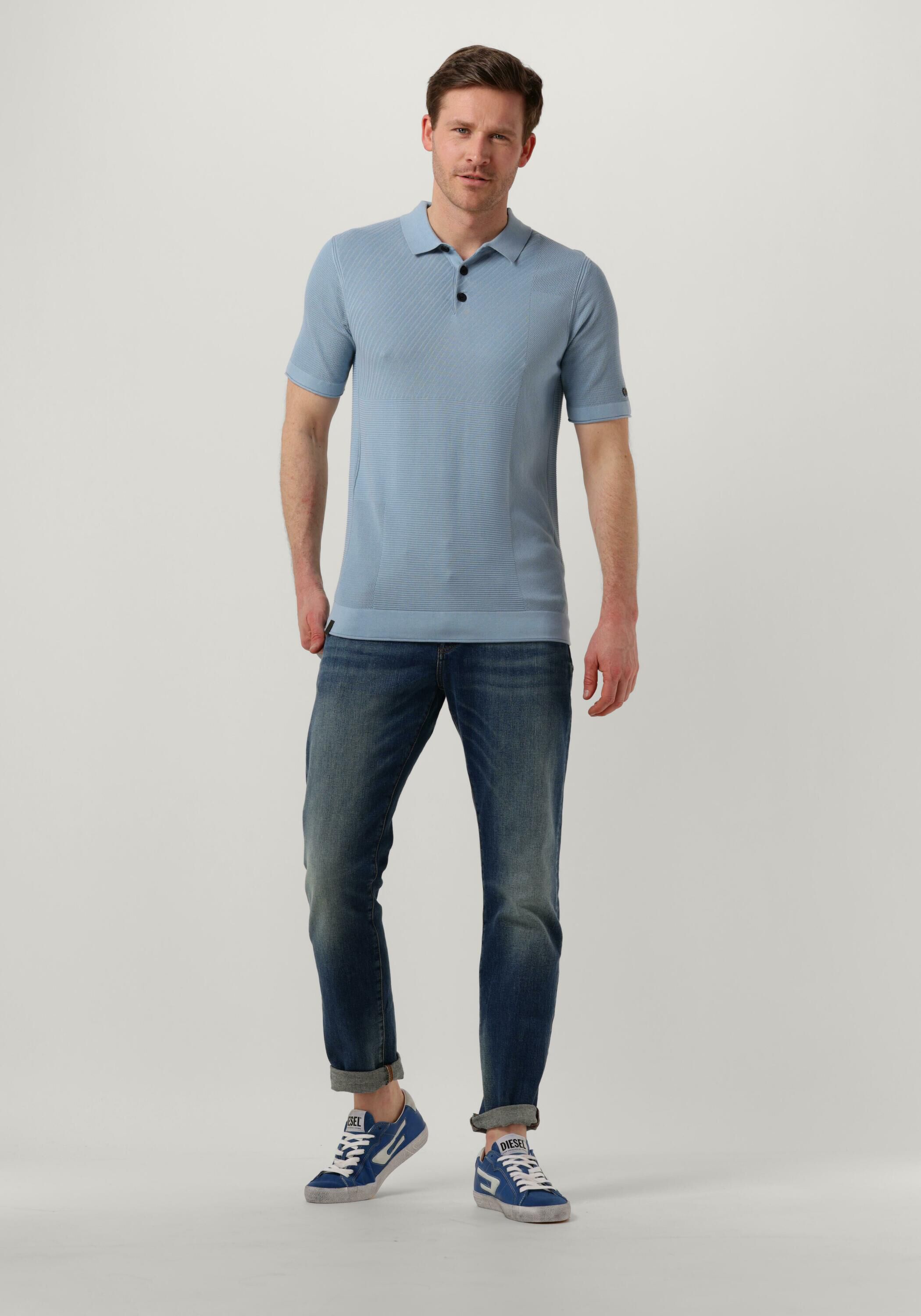 Lichtblauwe CAST IRON Polo SHORT SLEEVE POLO COTTON MODAL | Omoda