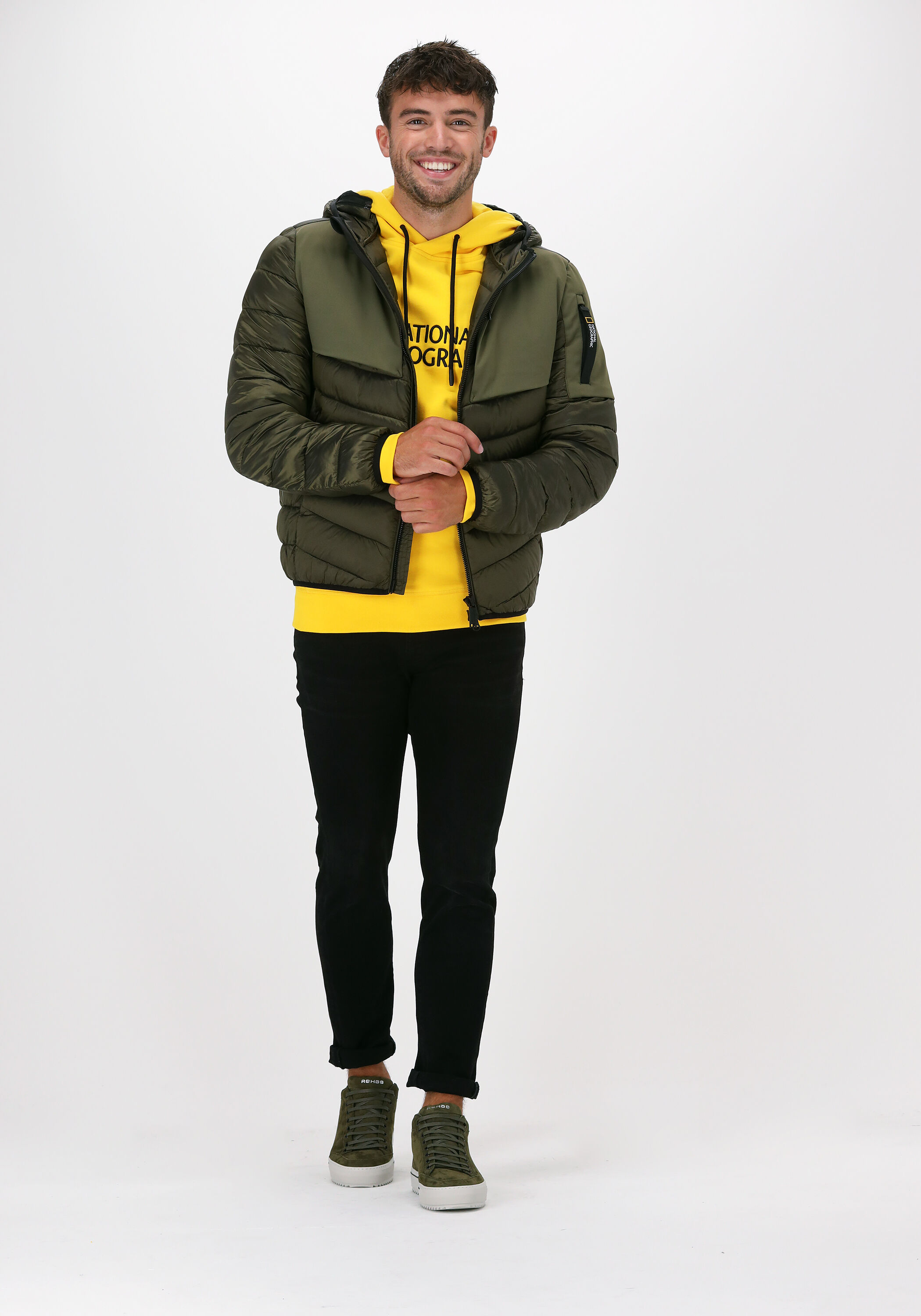 Donkergroene NATIONAL GEOGRAPHIC Gewatteerde jas HOODED JACKET | Omoda