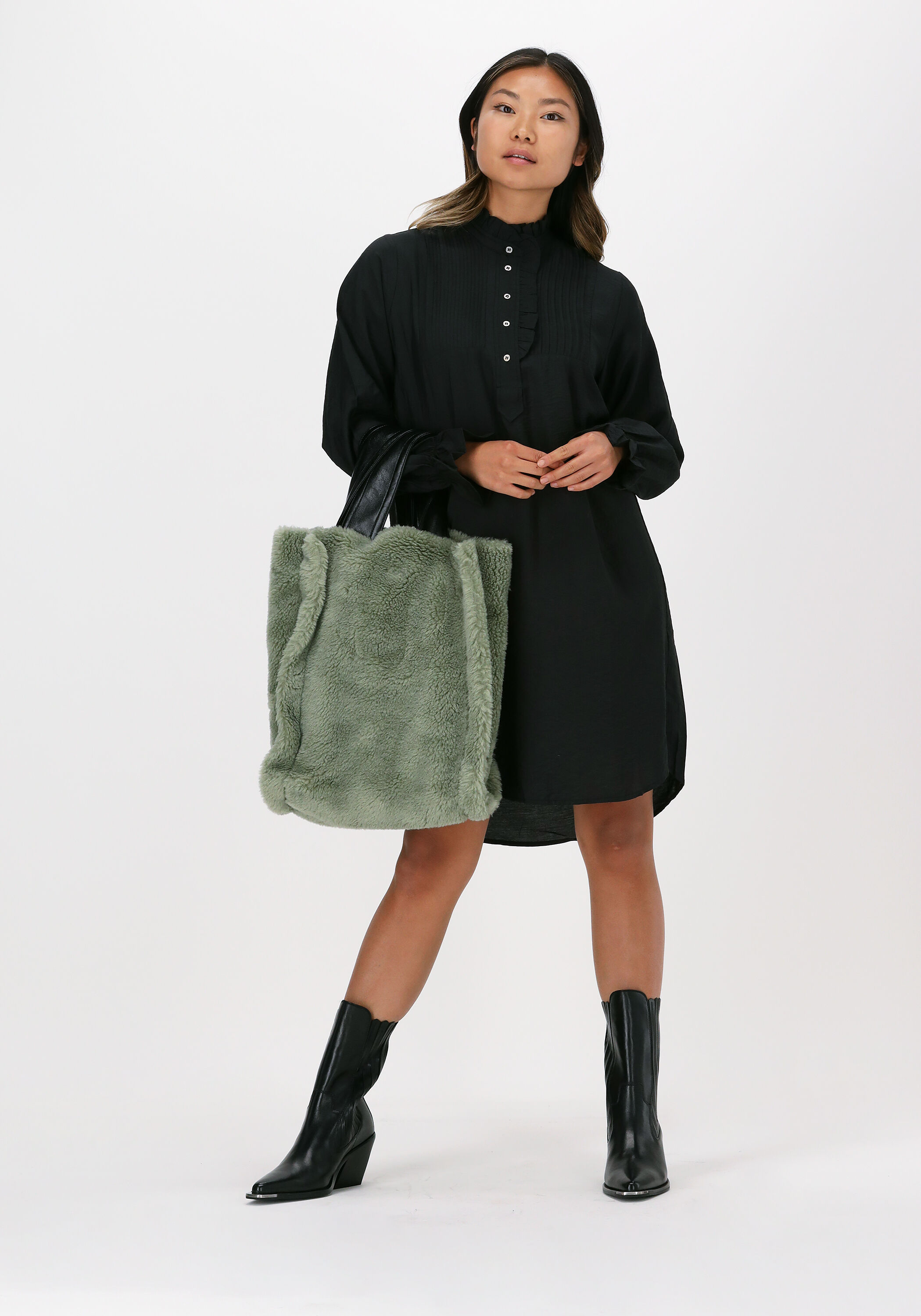 Zwarte CO'COUTURE Mini jurk CALLUM PINTUCK FRILL DRESS | Omoda