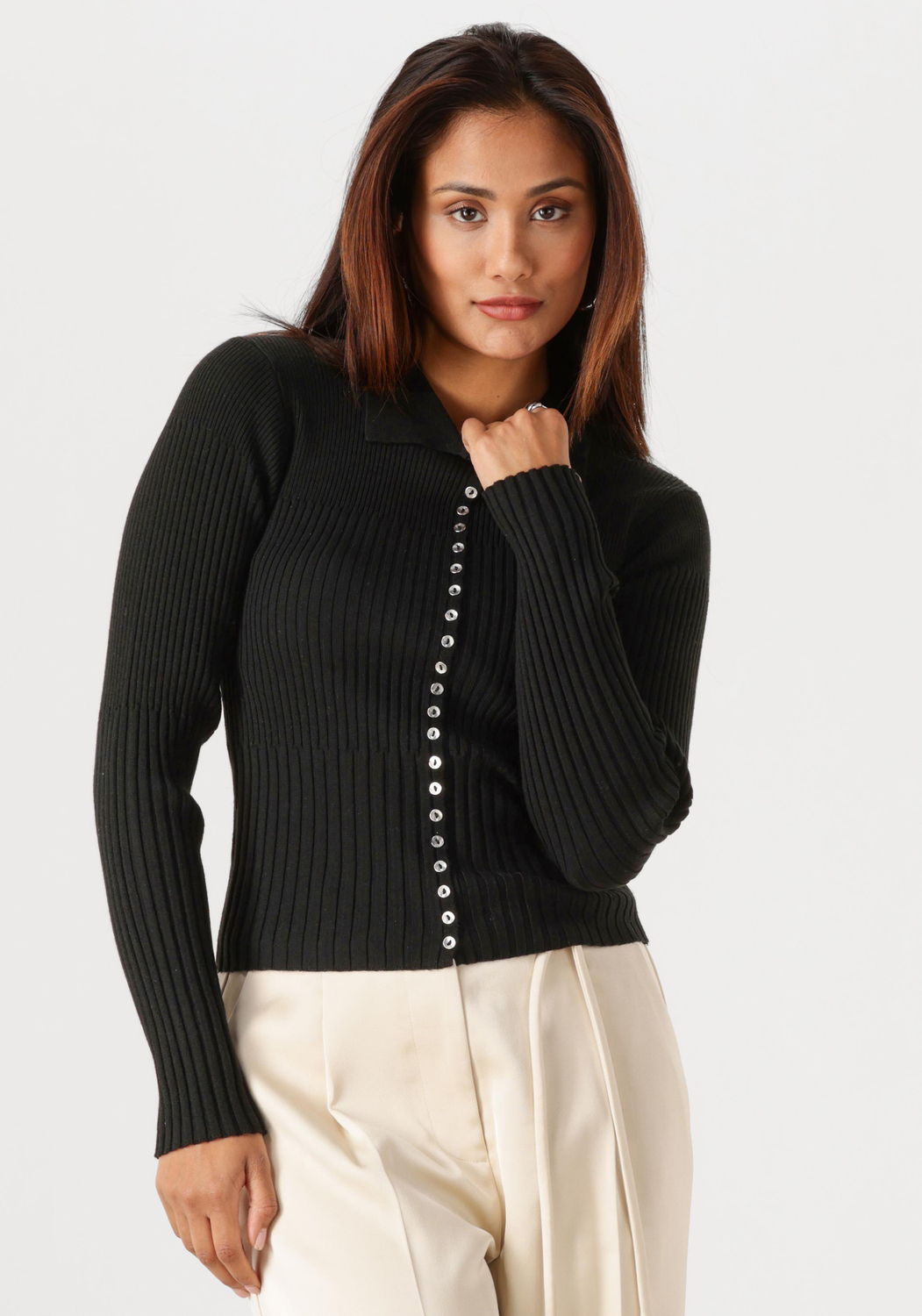 Zwarte SECOND FEMALE Trui JET KNIT CARDIGAN | Omoda