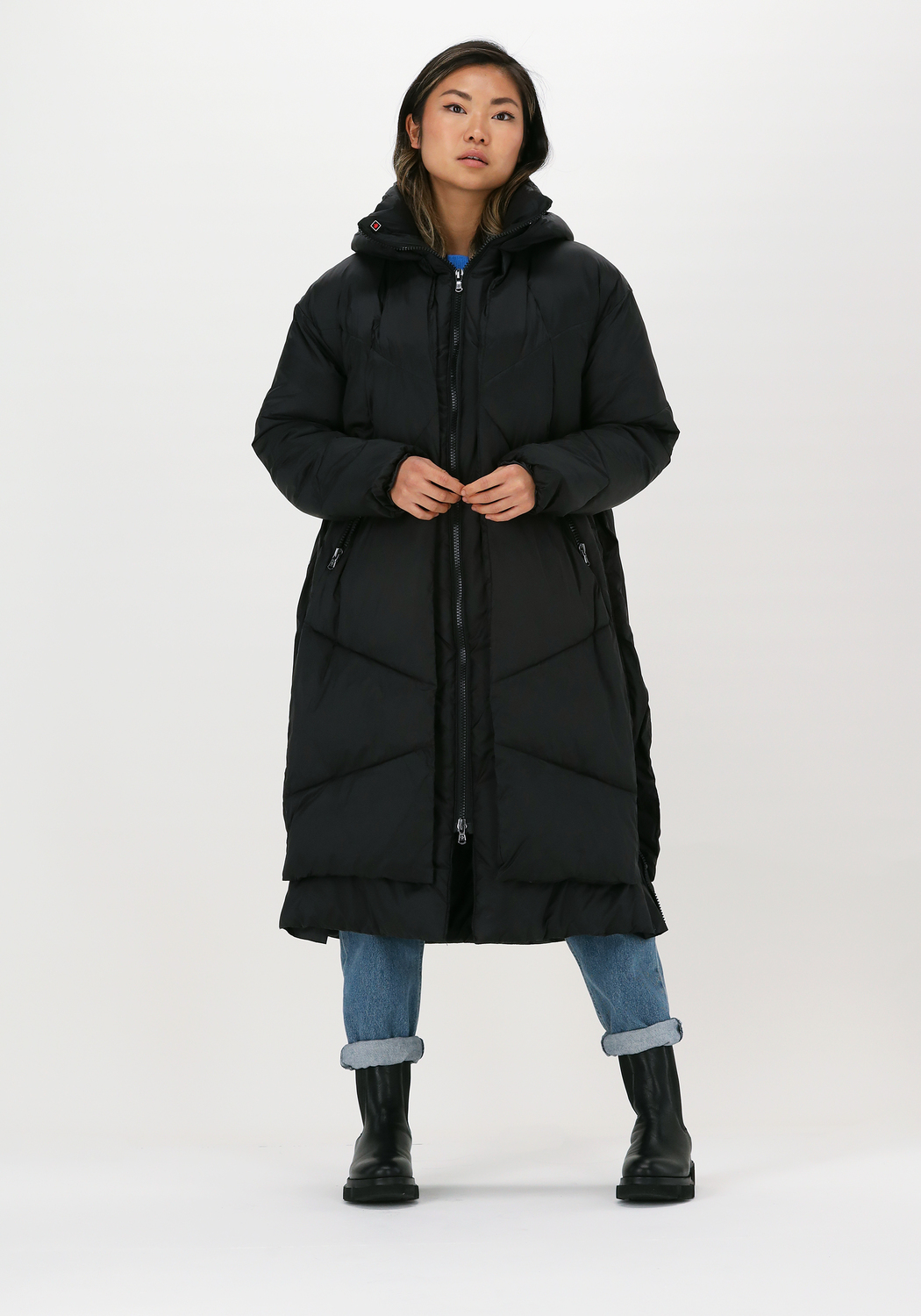 Zwarte CANADIAN Gewatteerde jas EUGENIE LG SATIN | Omoda