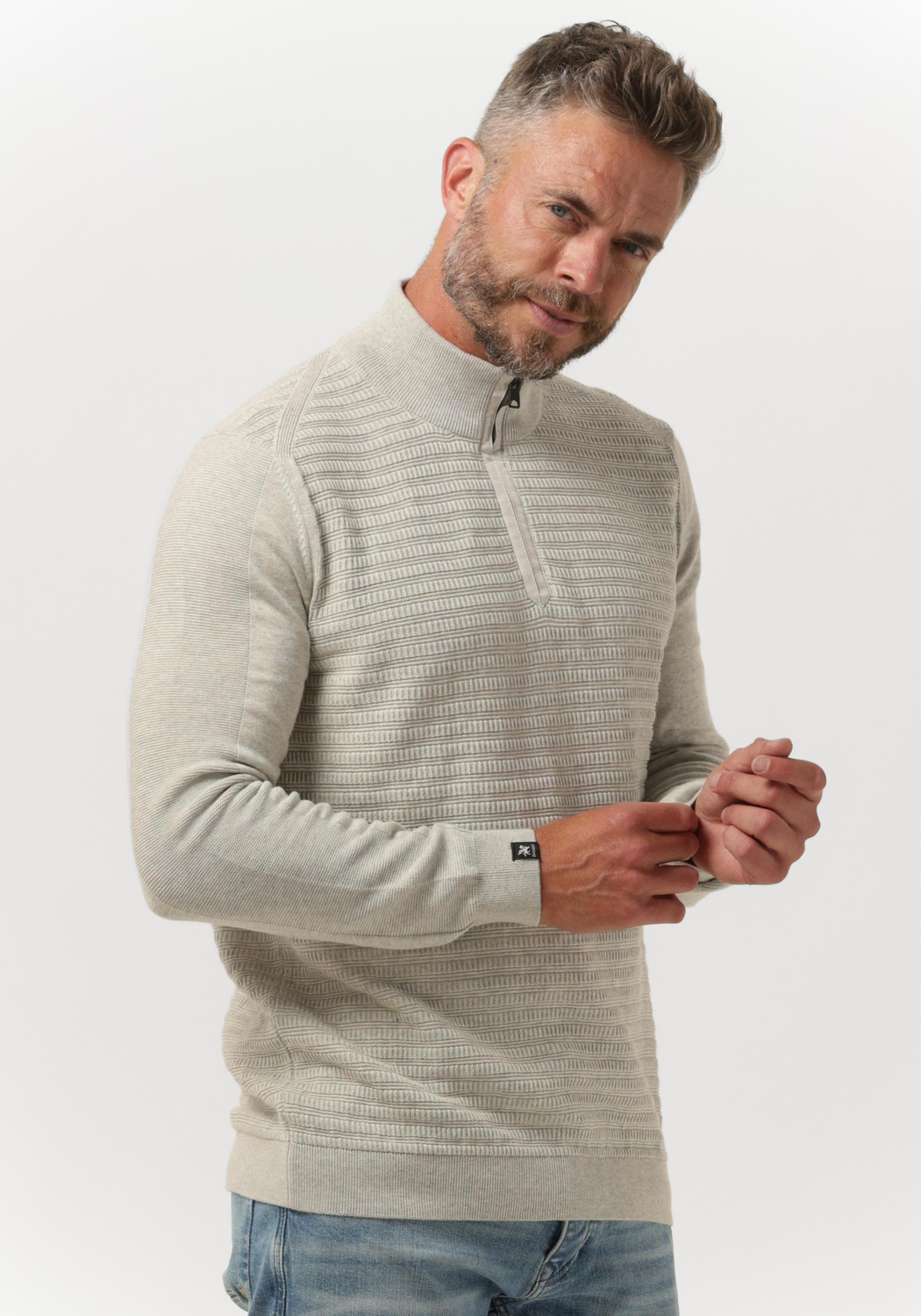 Gebroken wit VANGUARD Trui HALF ZIP COLLAR COTTON STRUCTURE | Omoda