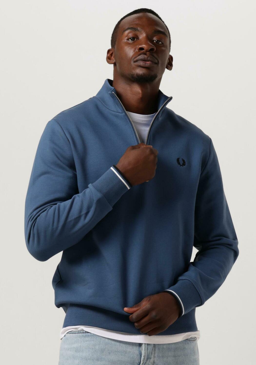 Blauwe FRED PERRY Sweater HALF ZIP SWEATSHIRT | Omoda