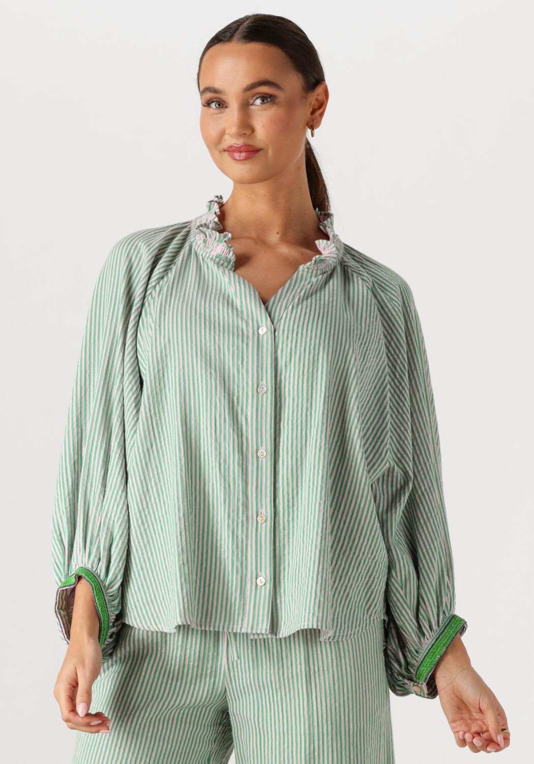 Multi POM AMSTERDAM Blouses BLOUSE SEERSUCKER GREEN PINK | Omoda