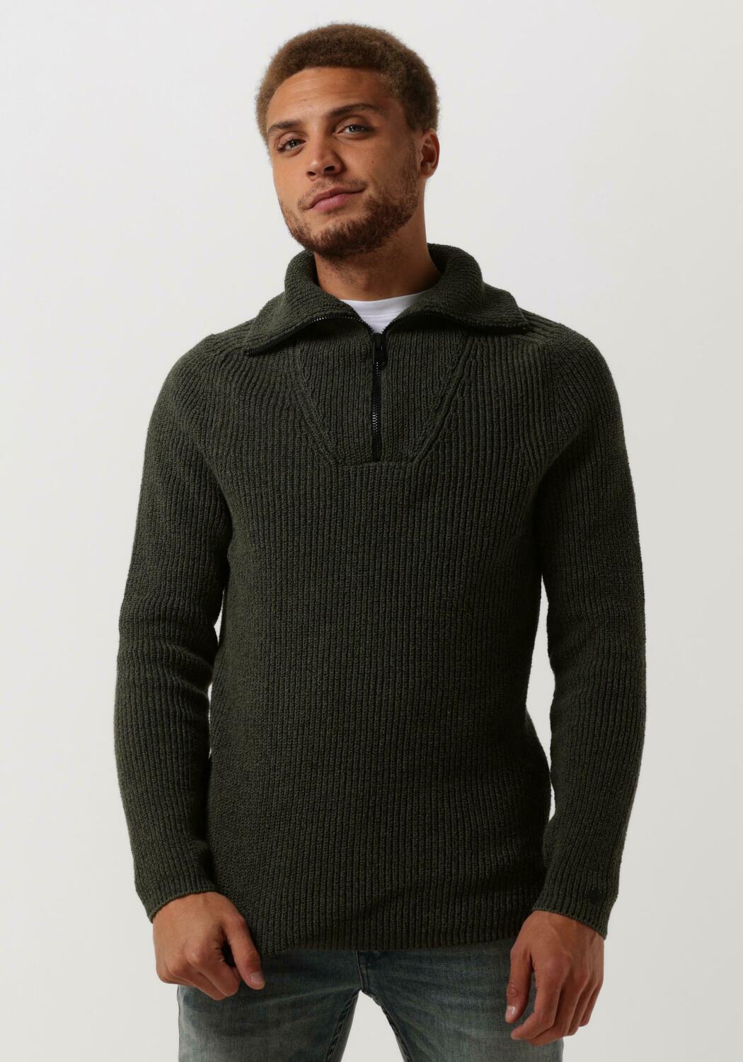 Groene CAST IRON Trui HALF ZIP COLLAR COTTON BOUCLE MOULINE | Omoda