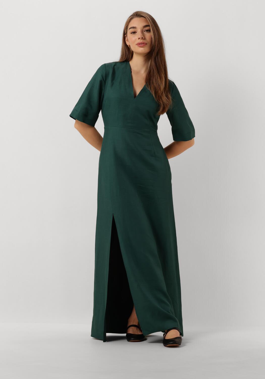 Groene VANILIA Maxi jurk LINNEN OPEN BACK DRESS | Omoda