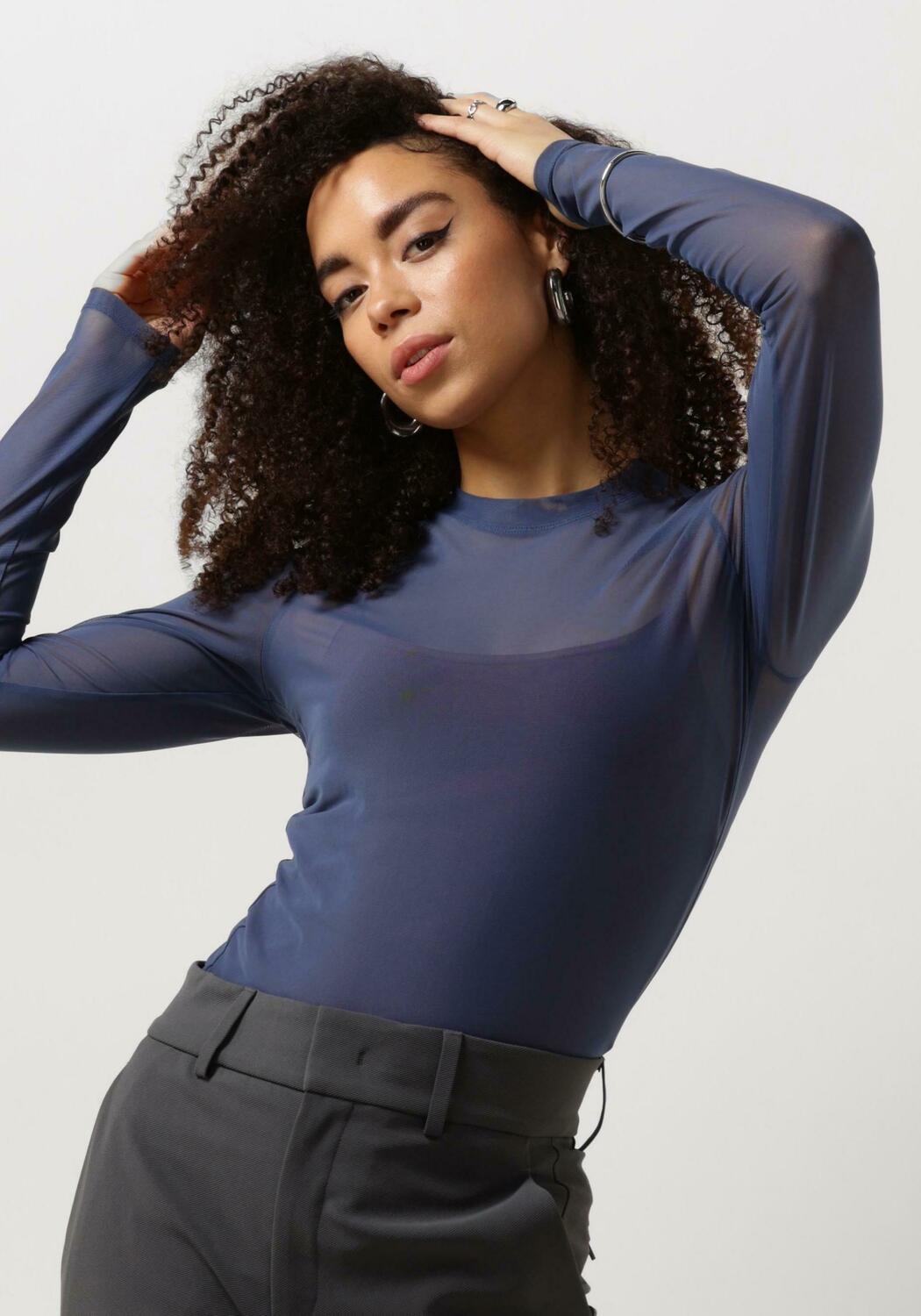Blauwe VANILIA Top MESH LONGSLEEVE | Omoda