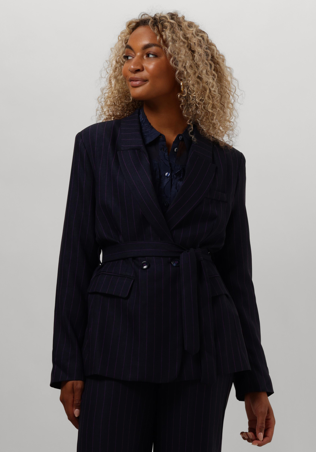 Blauwe POM AMSTERDAM Blazer BLAZER - STRIPED MIDNIGHT BLUE | Omoda