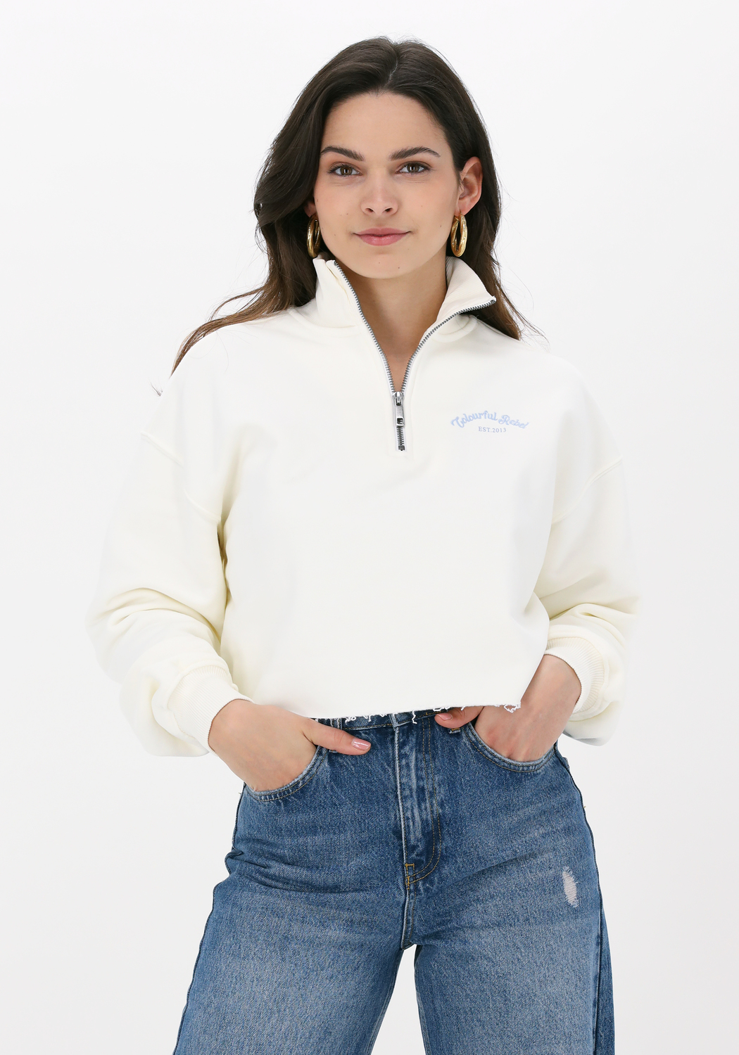 Witte COLOURFUL REBEL Trui REBELLES CROPPED HIGH NECK ZIP SWEAT | Omoda