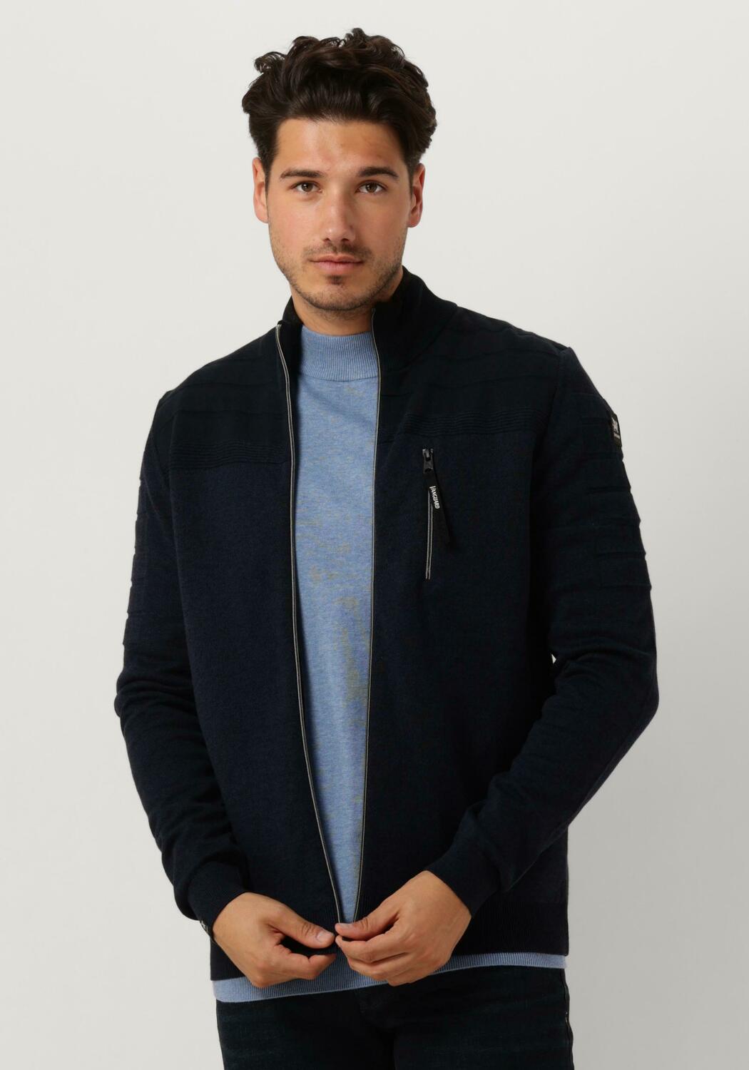 Donkerblauwe VANGUARD Vest ZIP JACKET COTTON BONDED MOULINE | Omoda