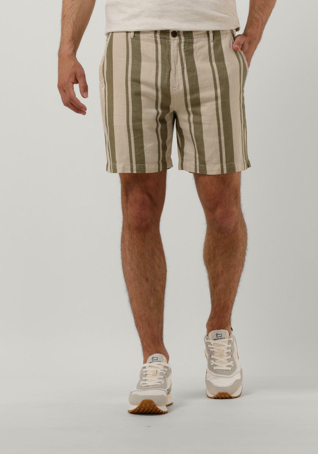 Groene CAST IRON Korte broek CHINO SHORTS LINEN STRIPE | Omoda