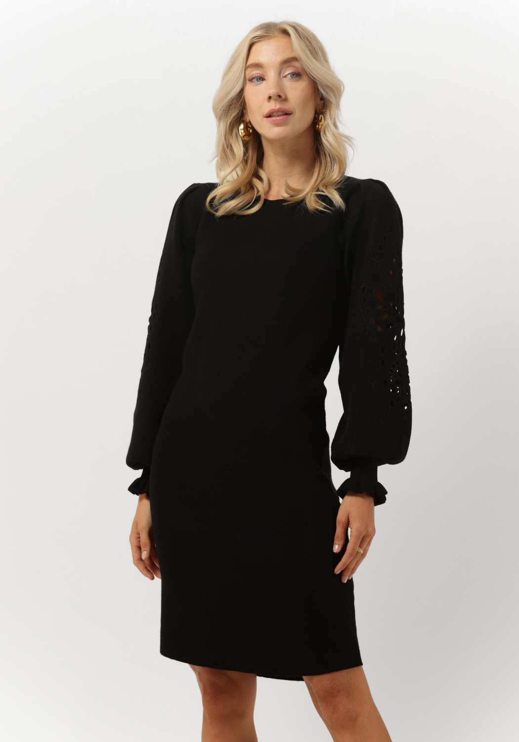 Zwarte OBJECT Midi jurk REYNARD LS KNIT DRESS | Omoda