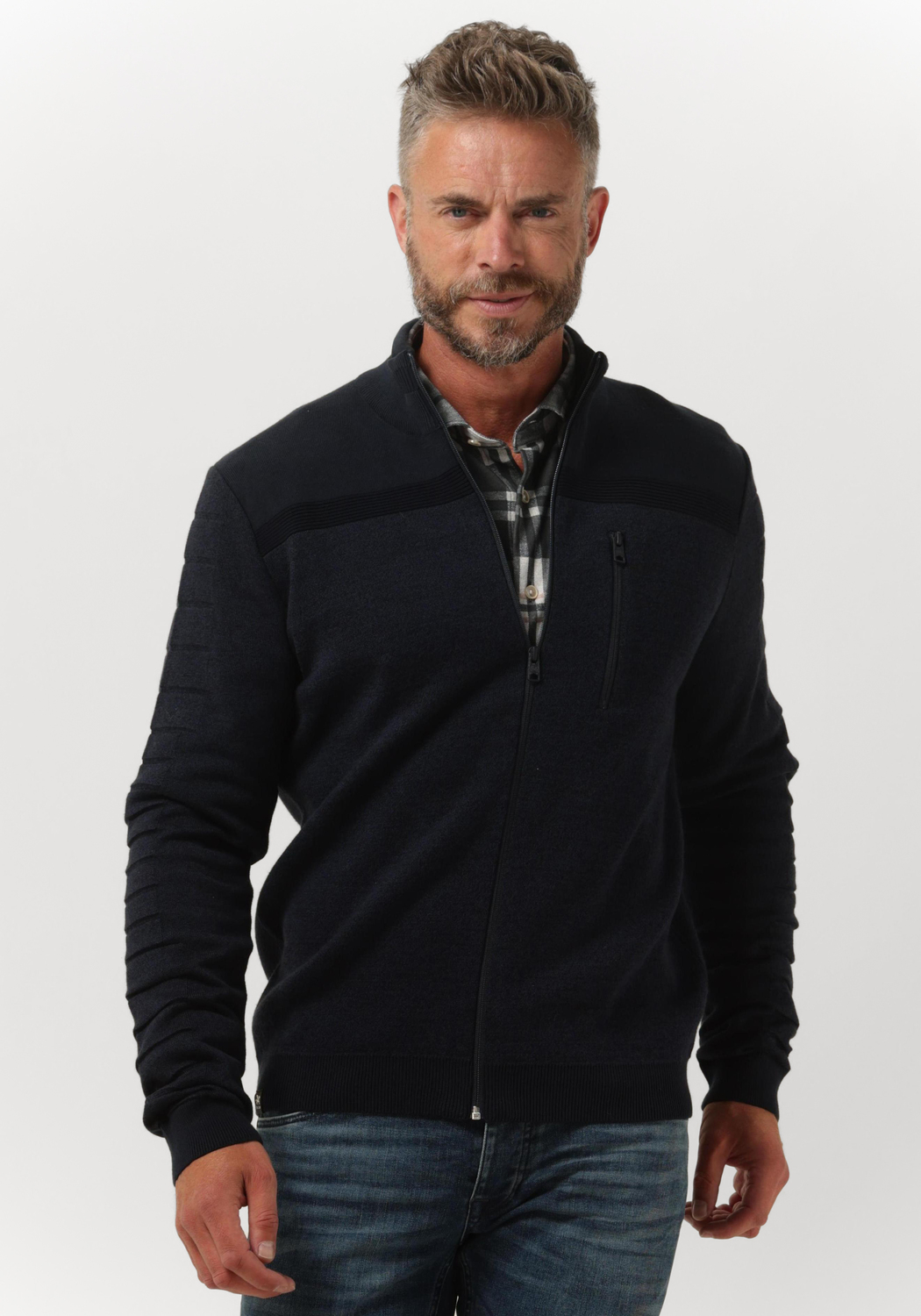 Donkerblauwe VANGUARD Vest ZIP JACKET COTTON BONDED | Omoda