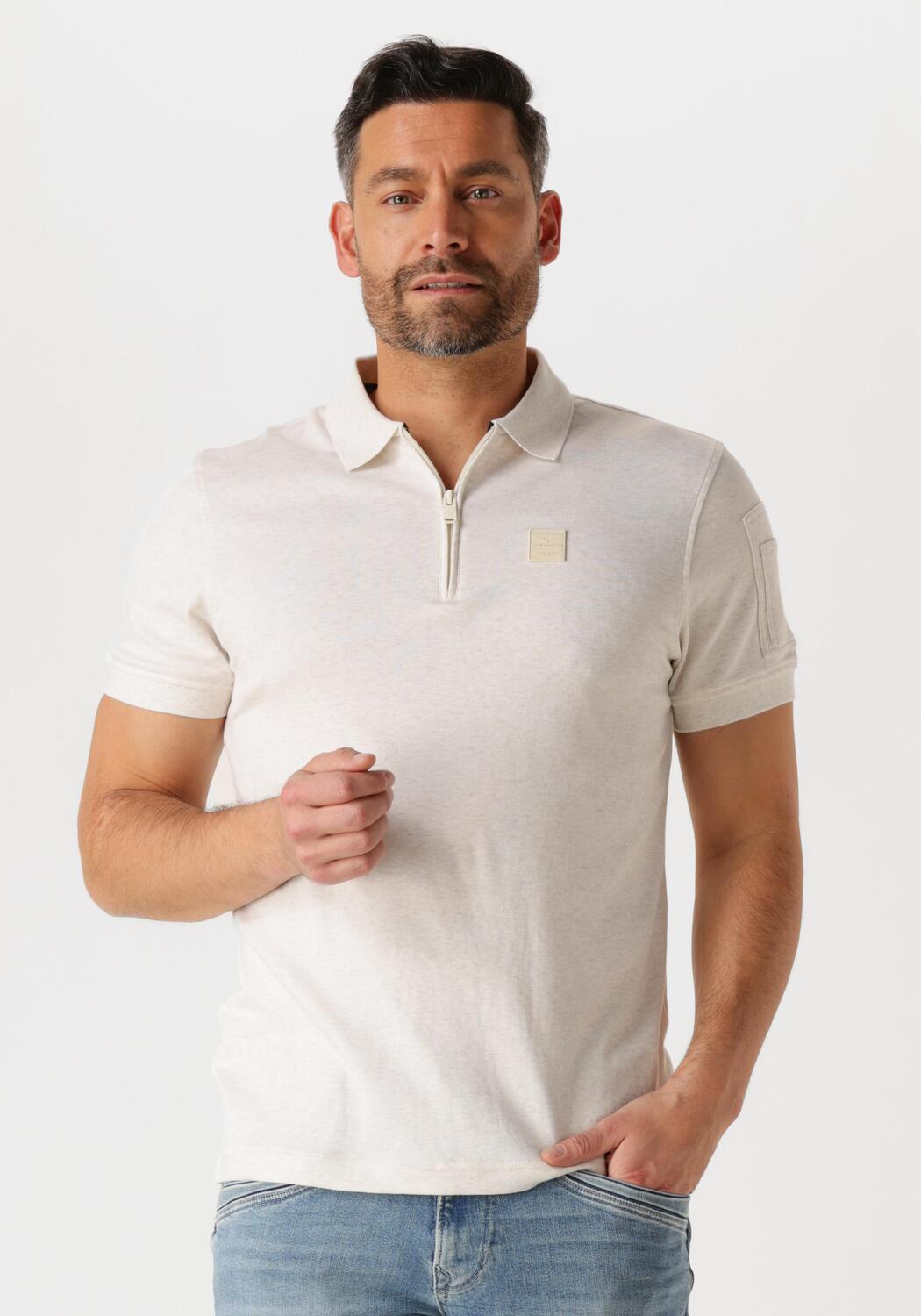 Beige PME LEGEND Polo SHORT SLEEVE POLO INTERLOCK MELANGE ZIP | Omoda