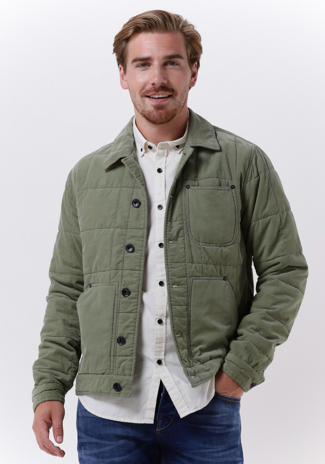 Groene DSTREZZED Gewatteerde jas WORKER JACKET BABYCORD | Omoda