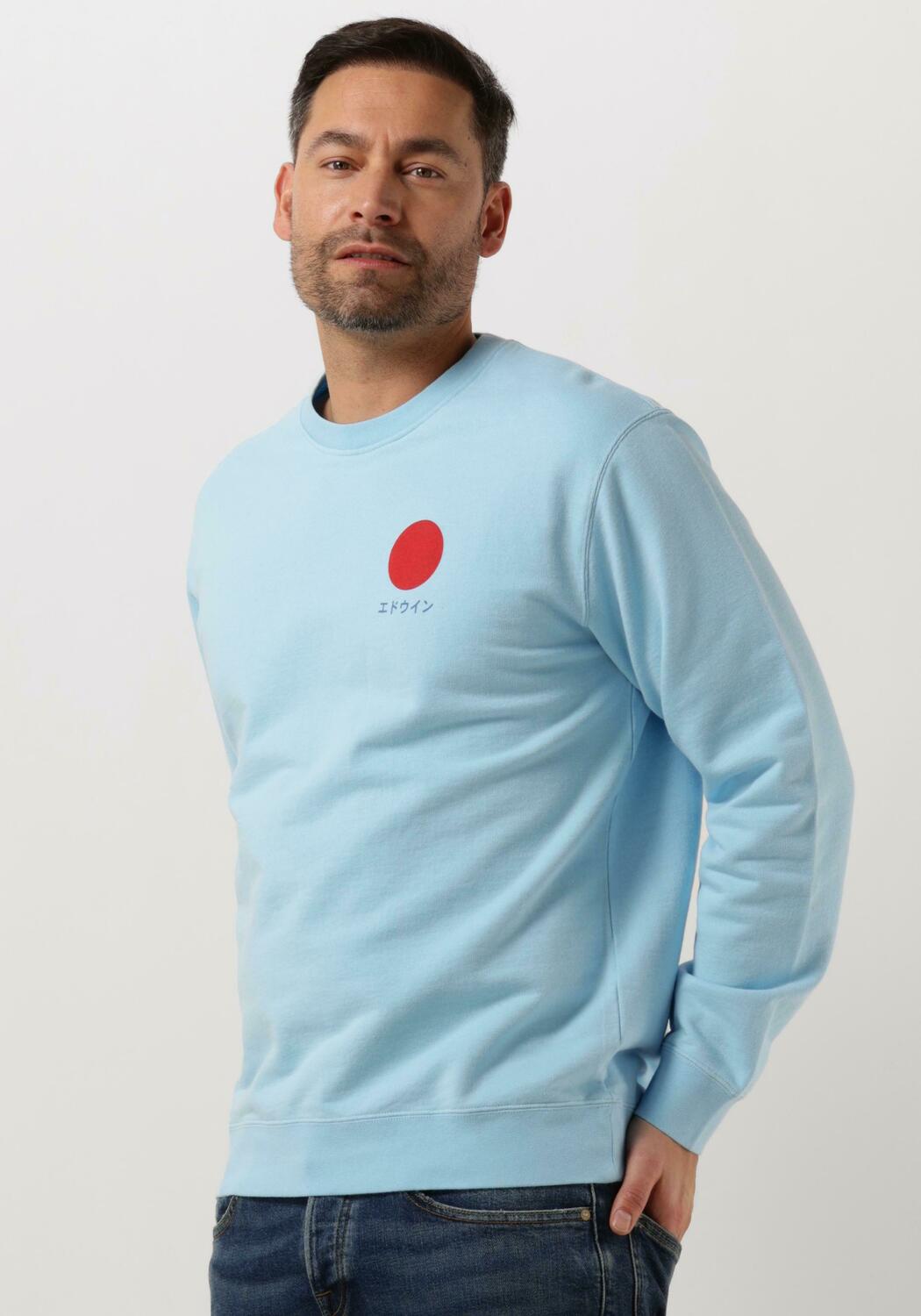 Lichtblauwe EDWIN Sweater JAPANESE SUN SWEAT HEAVY FELPA | Omoda