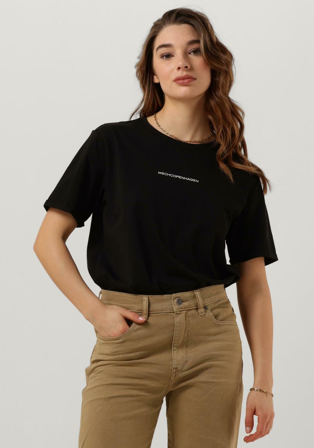 Zwarte MSCH COPENHAGEN T-shirt TERINA ORGANIC SMALL LOGO TEE | Omoda