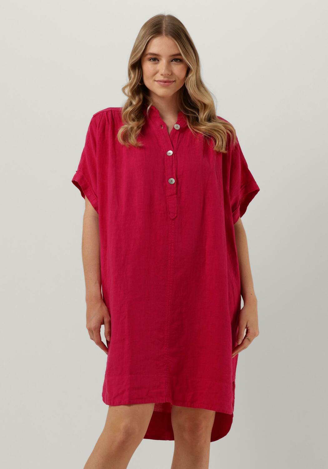 Fuchsia BY-BAR Mini jurk AMBER LINEN DRESS | Omoda
