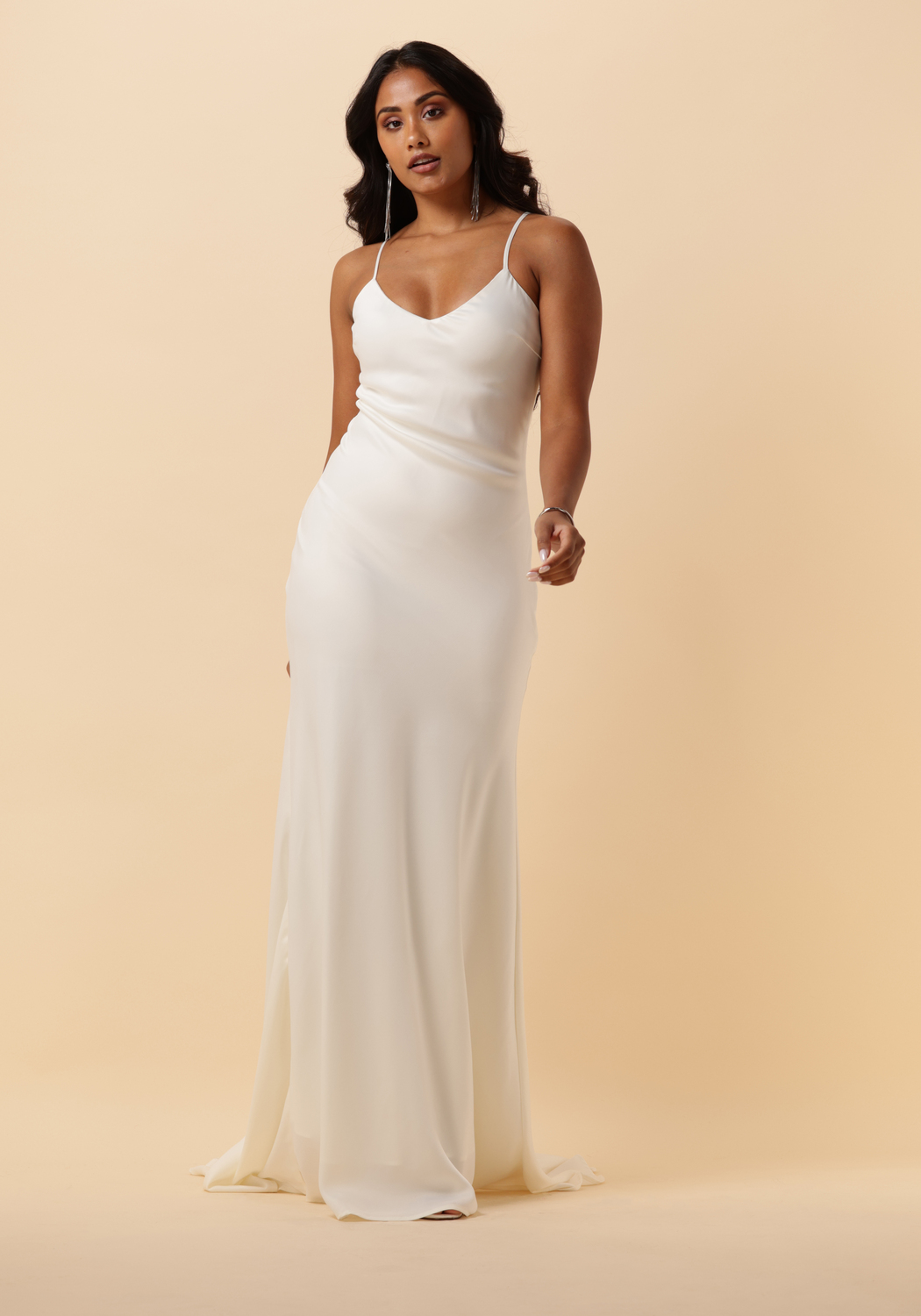 Witte Y.A.S. Bruidsmode YASDOTTEA STRAP VNECK MAXI TRAIN DRESS | Omoda