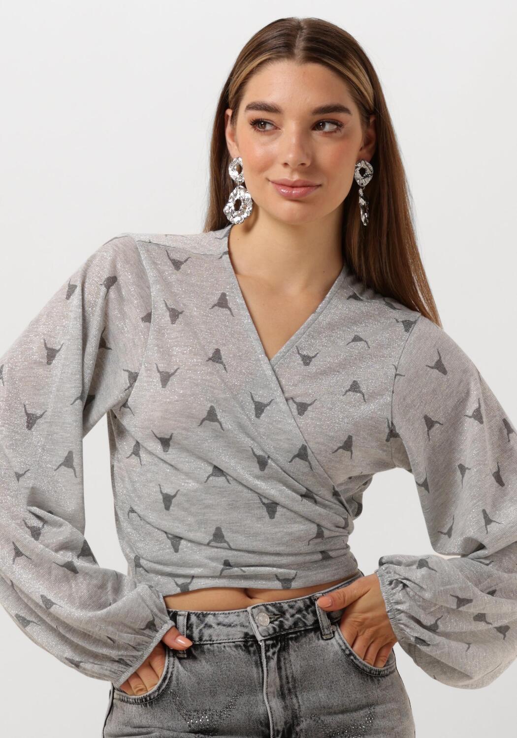 Zilveren ALIX THE LABEL Top LADIES KNITTED SHEER BULL WRAP TOP | Omoda