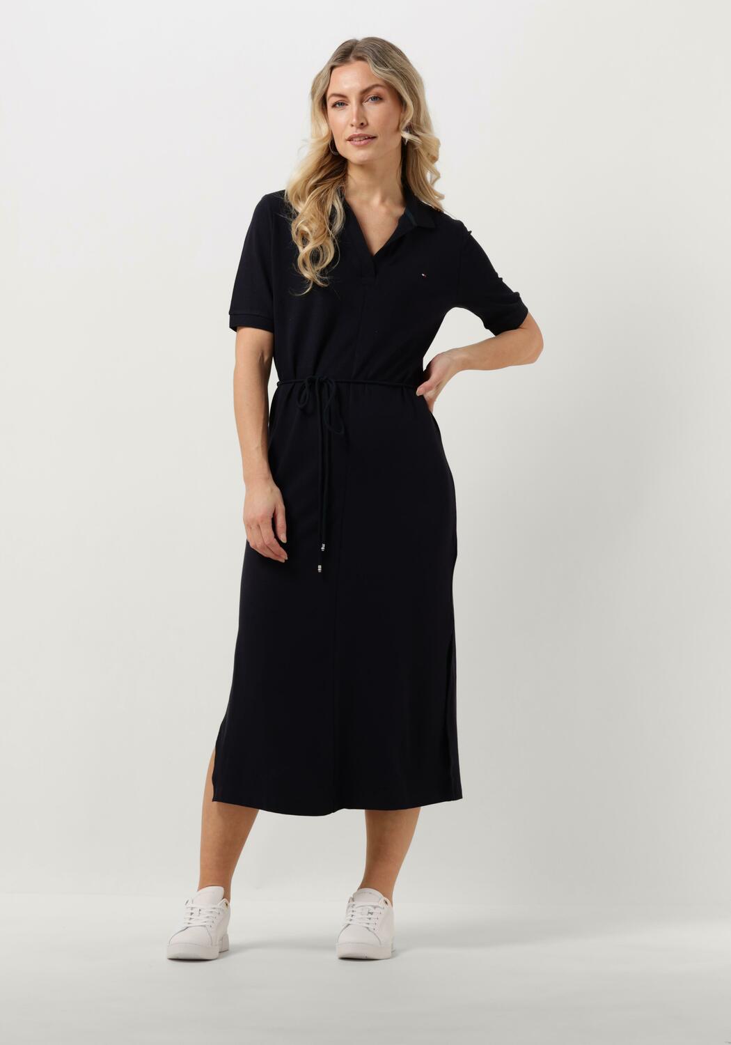 Donkerblauwe TOMMY HILFIGER Midi jurk OPN PLKT LYLL POLO DRESS | Omoda