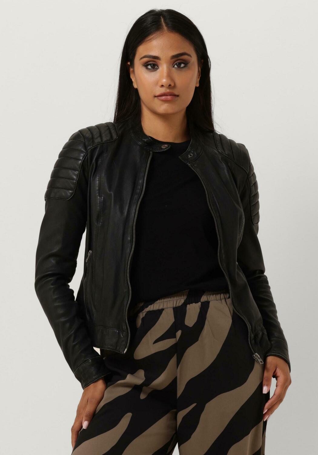 Zwarte GOOSECRAFT Leren jas BIKER128 | Omoda