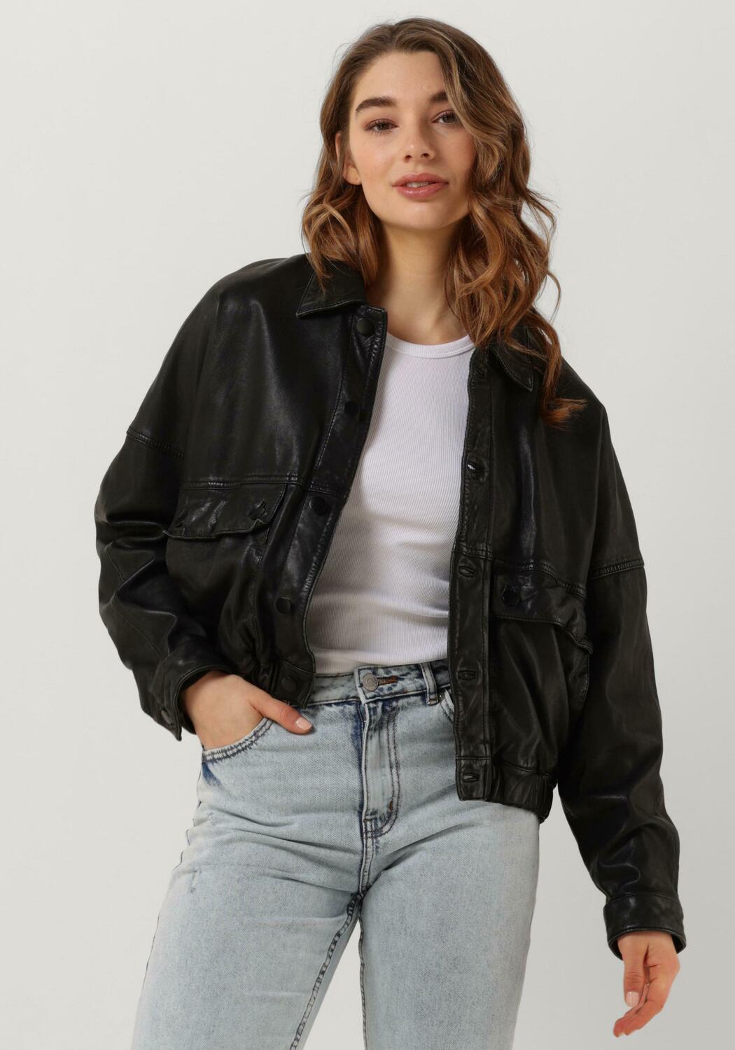 Zwarte GOOSECRAFT Leren jas GC DAISIES JACKET | Omoda