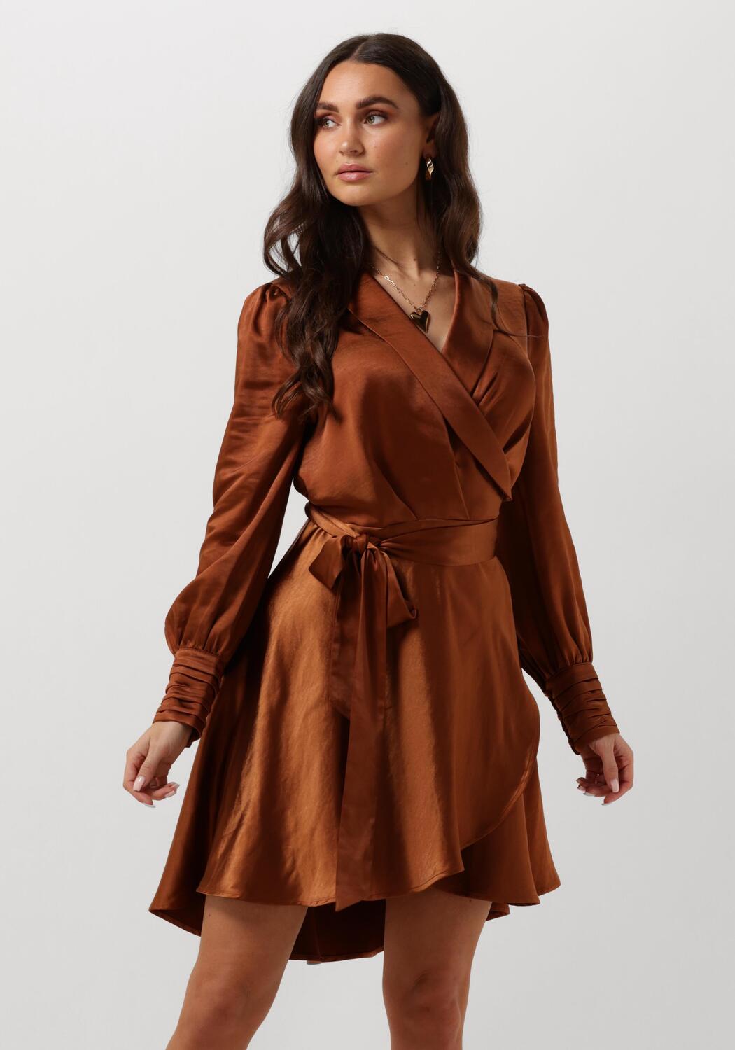 Bruine NOTRE-V Mini jurk NV-DORIS SATIN DRESS | Omoda