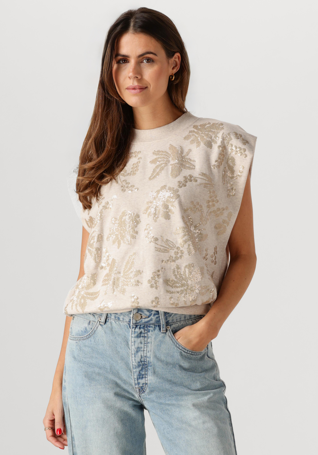 Beige SUMMUM Top SLEEVELESS EMBELLISHED SWEATSHIRT | Omoda