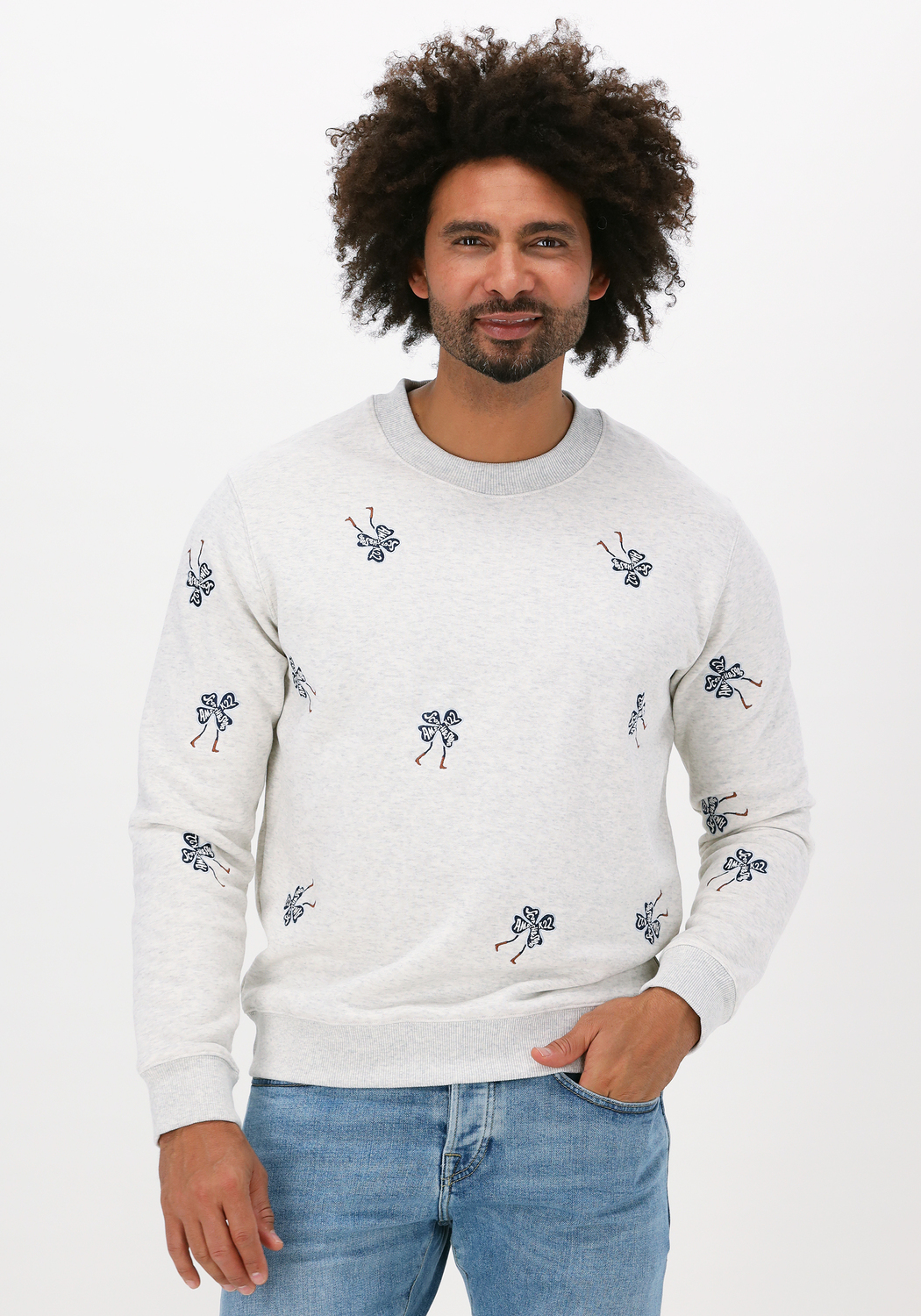 Lichtgrijze SCOTCH & SODA Sweater EMBROIDERED CREW-NECK SWEATSHI | Omoda