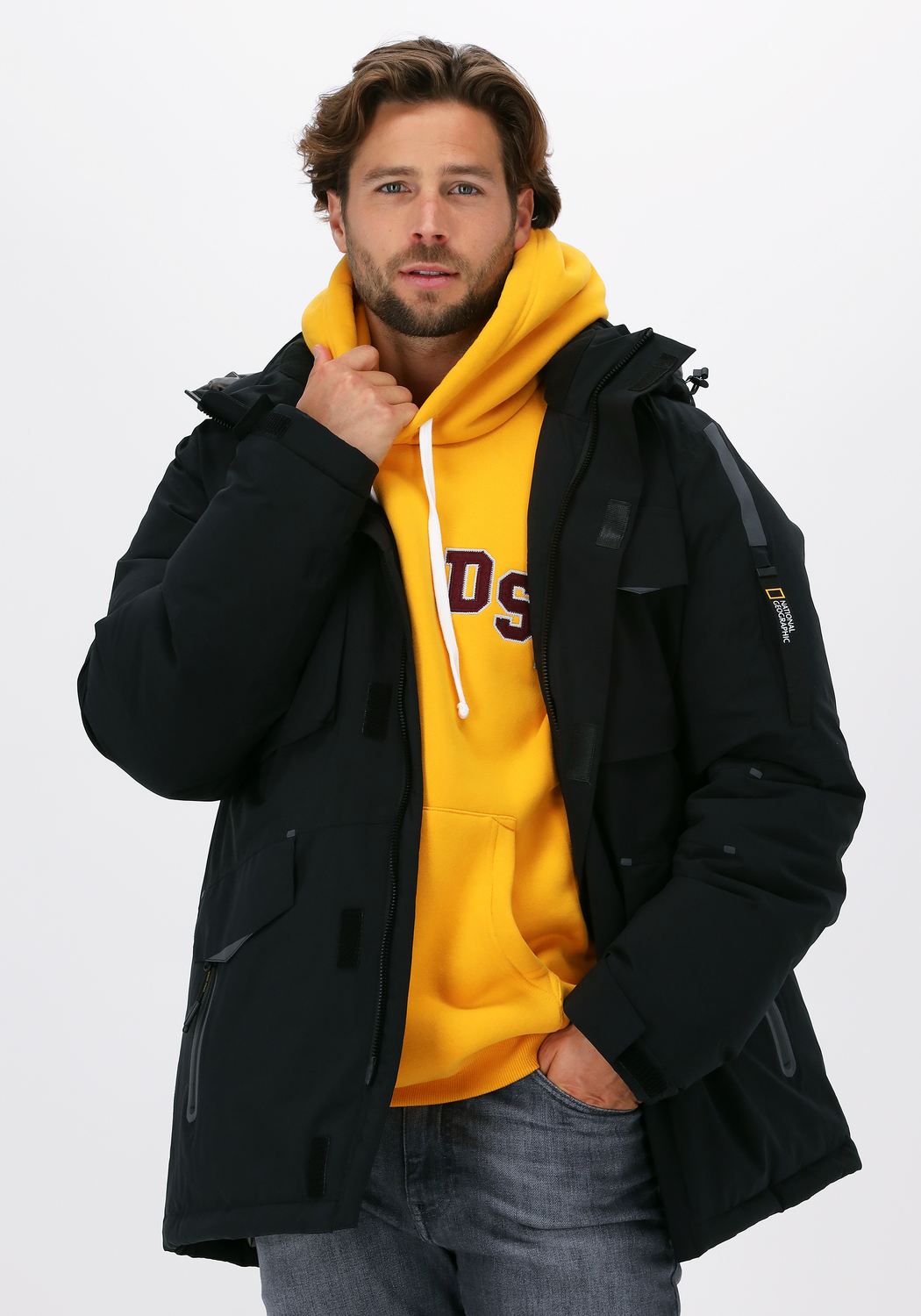 Zwarte NATIONAL GEOGRAPHIC HOODED ICONIC JACKET | Omoda